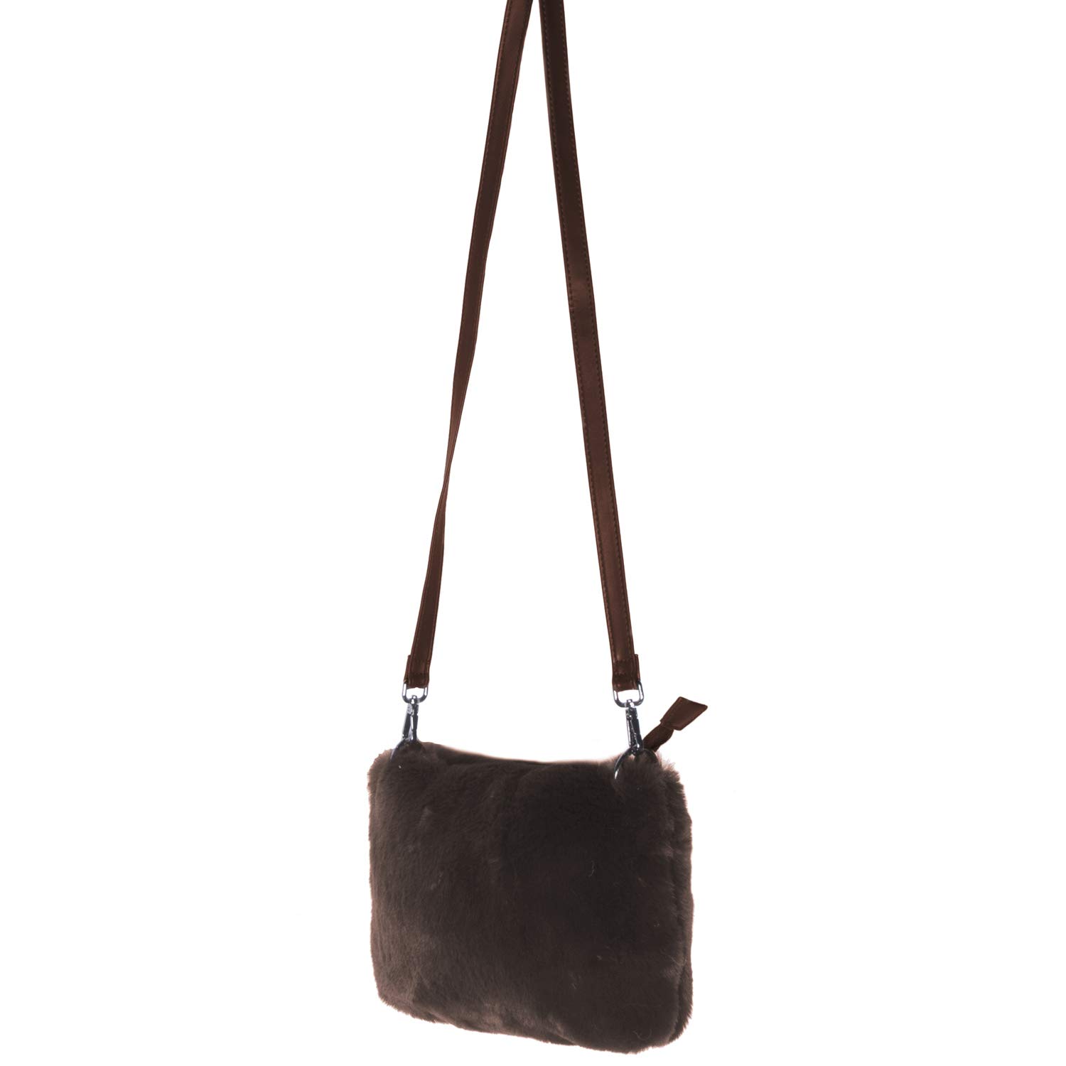 Luxe L 100% Faux Fur Purse for Women Soft Modern Crossbody Purse Handbag with Detachable and Adjustable Faux-Leather Strap, Chocolate Brown