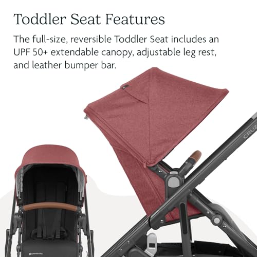 UPPAbaby Cruz V2 Stroller/Full-Featured Stroller with Travel System Capabilities/Toddler Seat, Bumper Bar, Bug Shield, Rain Shield Included/Lucy (Rosewood Mélange/Carbon Frame/Saddle Leather)