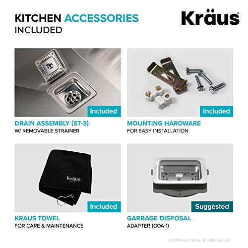 KRAUS Pax 18 1/2-inch 18 Gauge Undermount Single Bowl Stainless Steel Kitchen Sink, KHU19