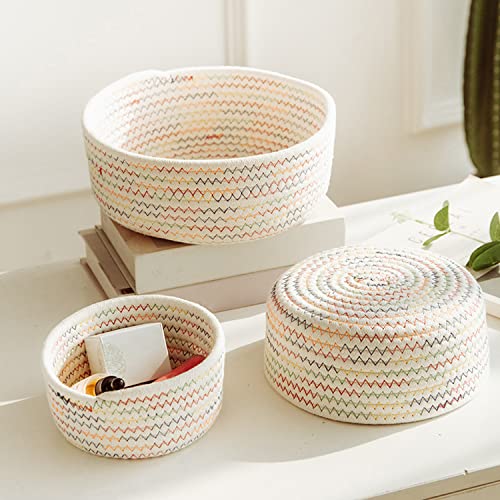 LYZOLICS Cotton Rope Basket, Woven Baskets for Storage, Storage Baskets for Shelves, Pack of 3, Baskets to Store Organize Household Items for Living Room Bedroom Play room (White)