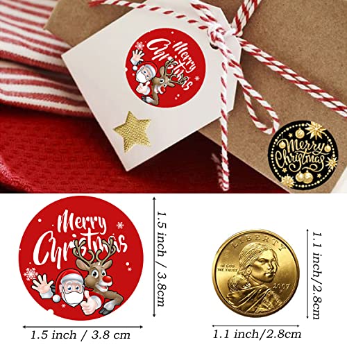 Merry Christmas Stickers Labels Roll 1.5 Inch 5 Designs Round Christmas Tags 600 Adhesive Xmas Decorative Envelope Seals Stickers for Cards Gift Envelopes Boxes (1.5''-600 PCS)