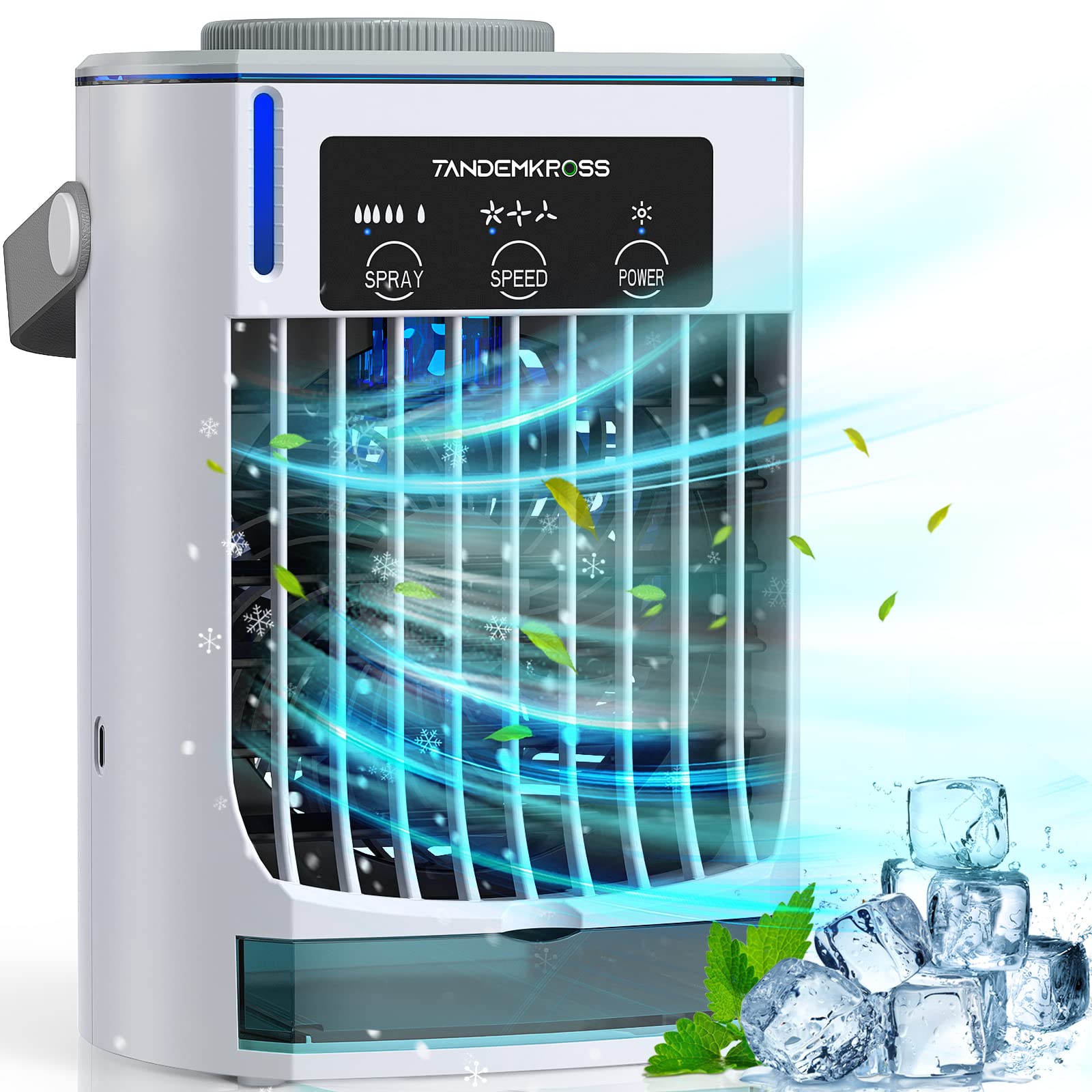 Portable Air Conditioner, Personal Air Cooler, Evaporative Air Cooler, Mini Cooling Fan Desktop Mist Humidifier with 3 Speed for Room Office Outdoor (White Grey)