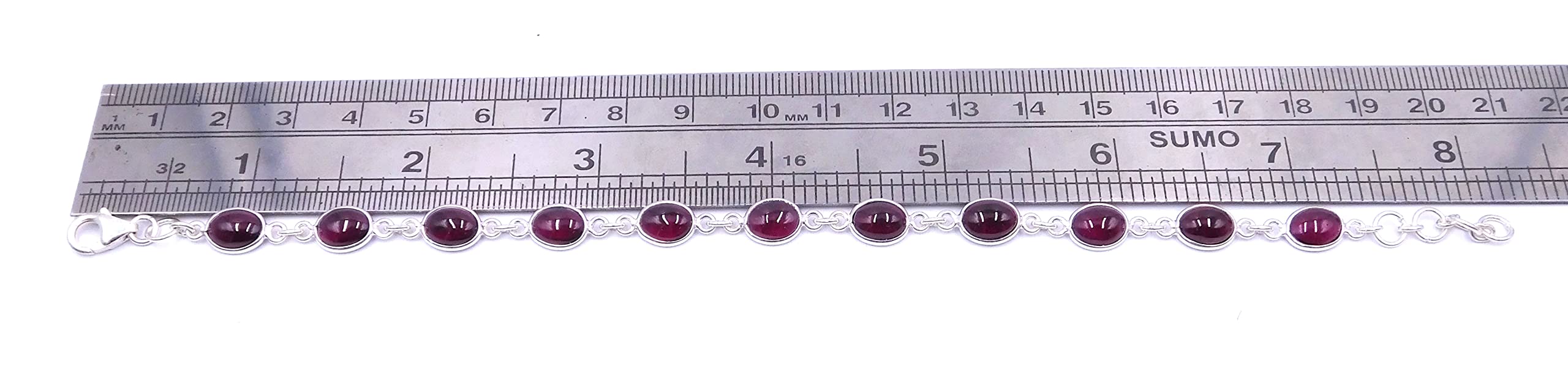 Natural Garnet Gemstone 925 Sterling Silver Bezel Bracelet For Women's