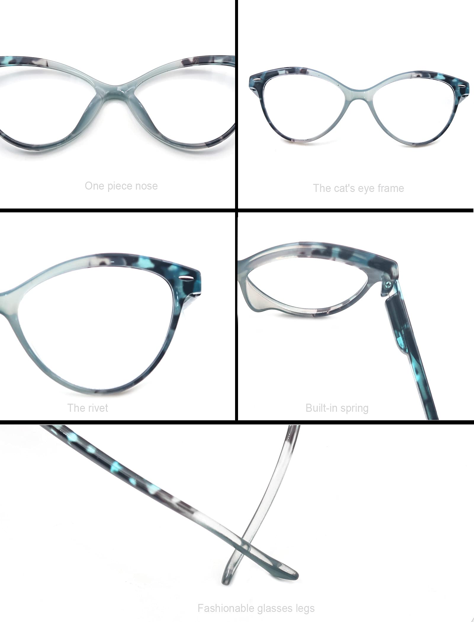 MODFANS 4 Pack Cat Eye 1.5 Reading Glasses for Women,Fashion Ladies Design Comfortable Spring Hinge Stylish 4 Pair Women Readers with 4 Pouch
