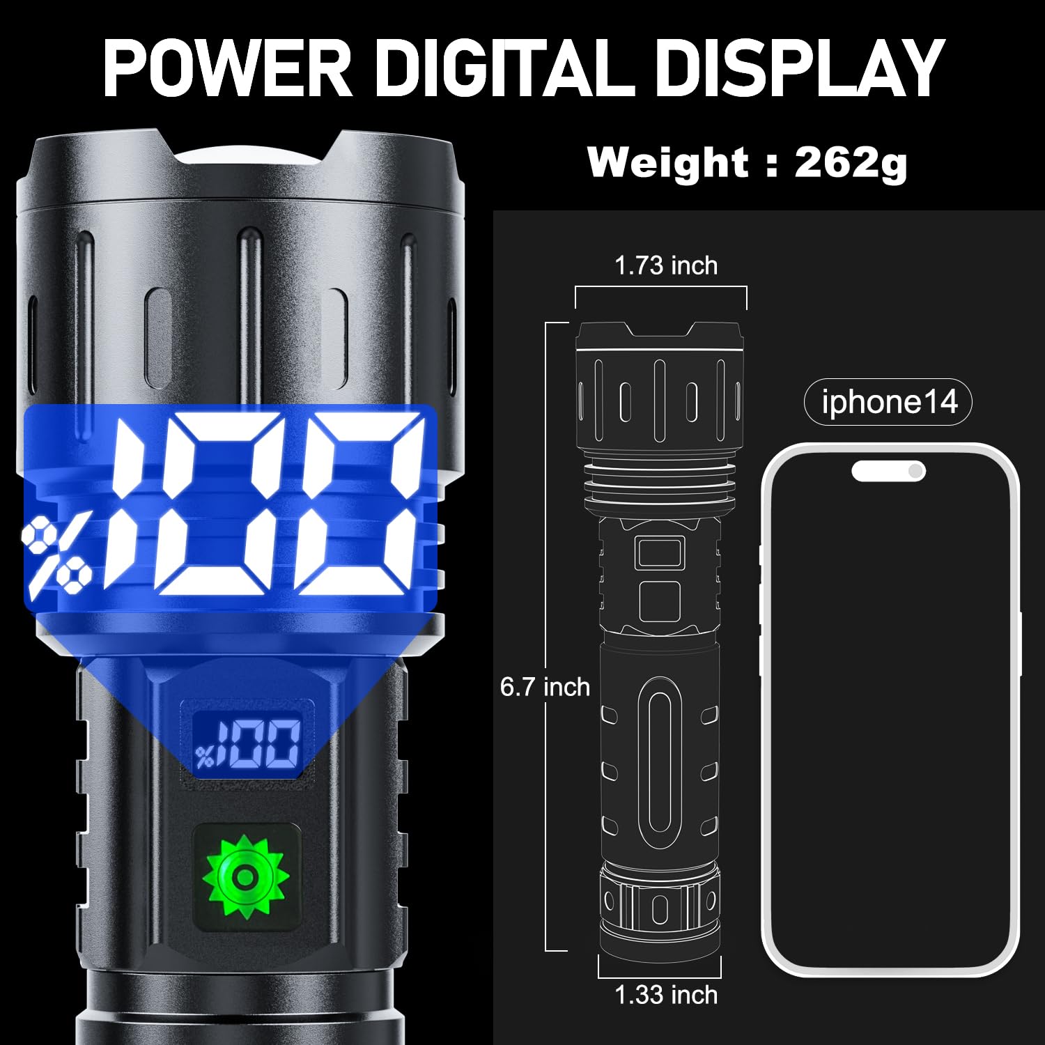 LED Rechargeable Flashlight High Lumens, 28000 Lumen Super Bright Long Throw Beam High Powered Tactical Flashlight, Zoomable Waterproof for Emergency Camping Hiking[Battery Digital Display]