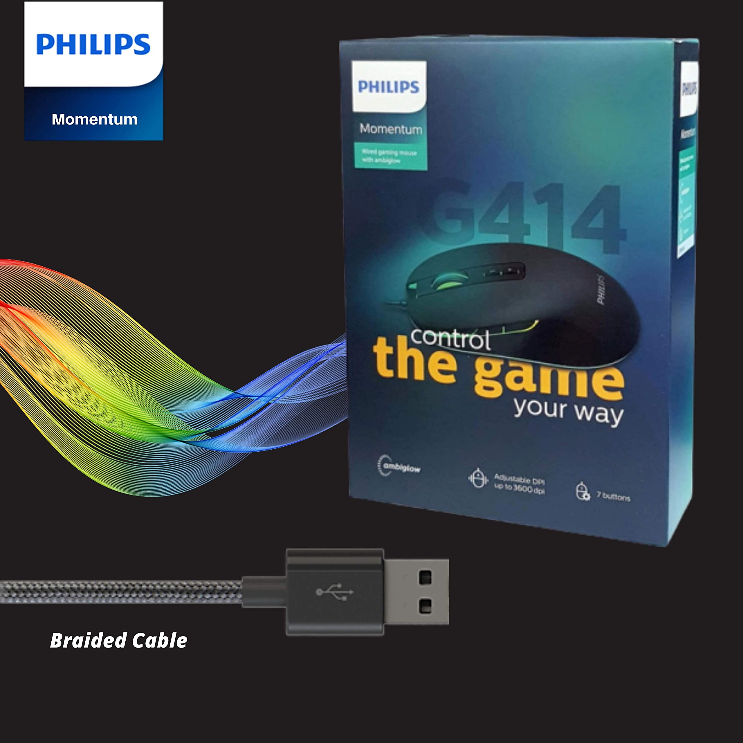 PHILIPS RGB Wired Gaming Mouse, 7 Programmable Buttons, Adjustable DPI, Comfortable Grip Ergonomic Optical PC Computer Gamer Mice