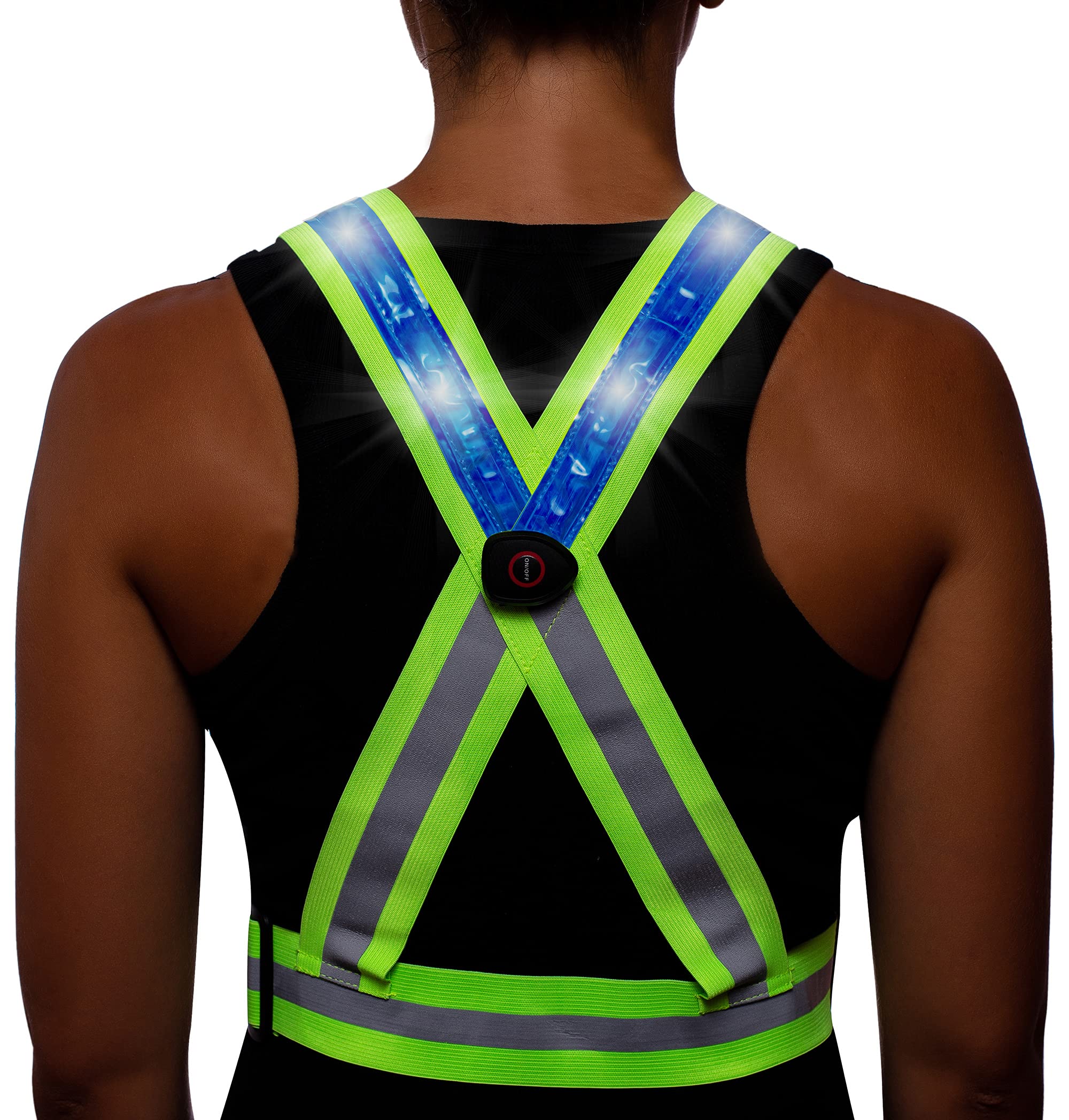 LED Reflective Vest for Running or Cycling USB Rechargeable, High Visibility Safety Vest for Construction, Running Lights for Runners, Motorcycle Vest, Adjustable Reflective Running Gear (Neon Green)