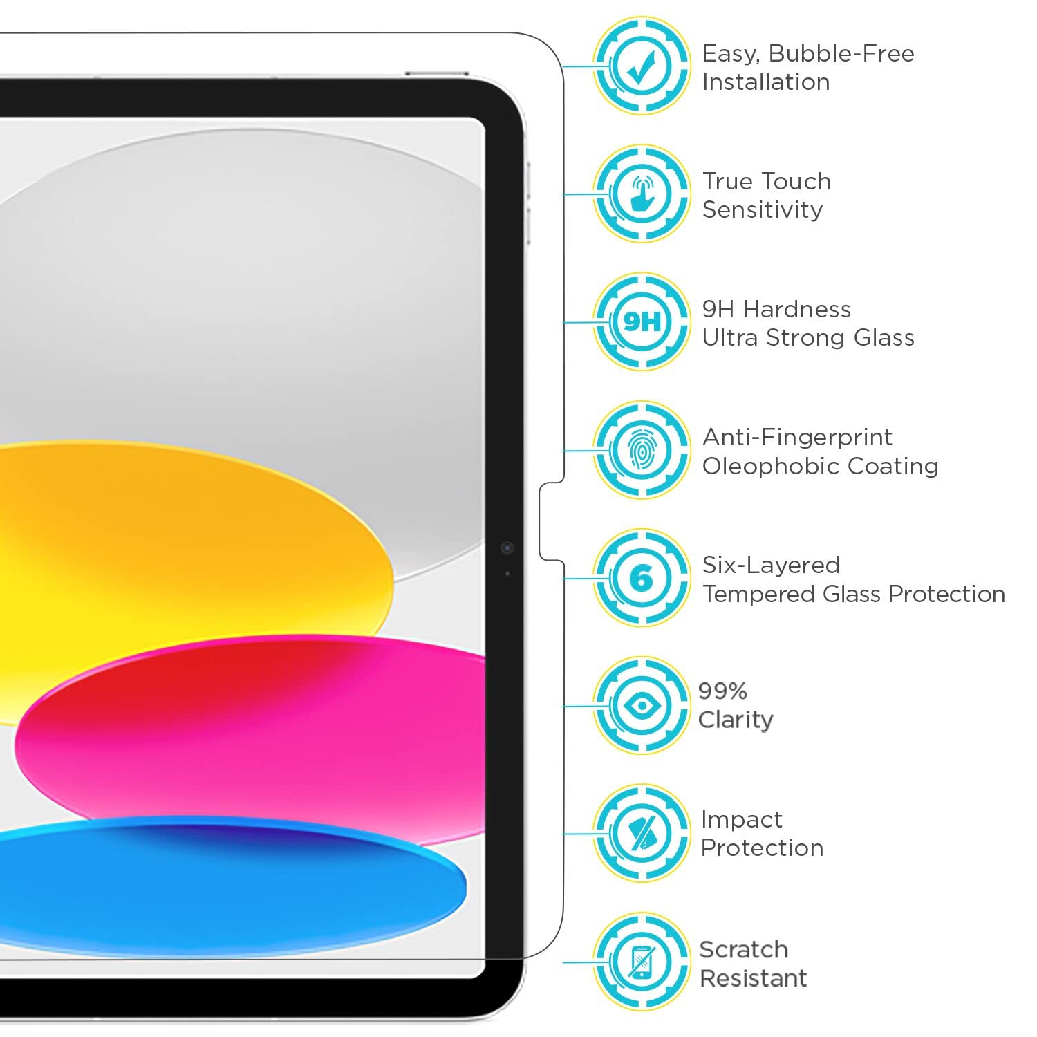 Tech Armor Screen Protector for Apple iPad 10th Gen (2022) 10.9 Inch, Face ID Compatible - Ballistic Tempered Glass (1 Pack)
