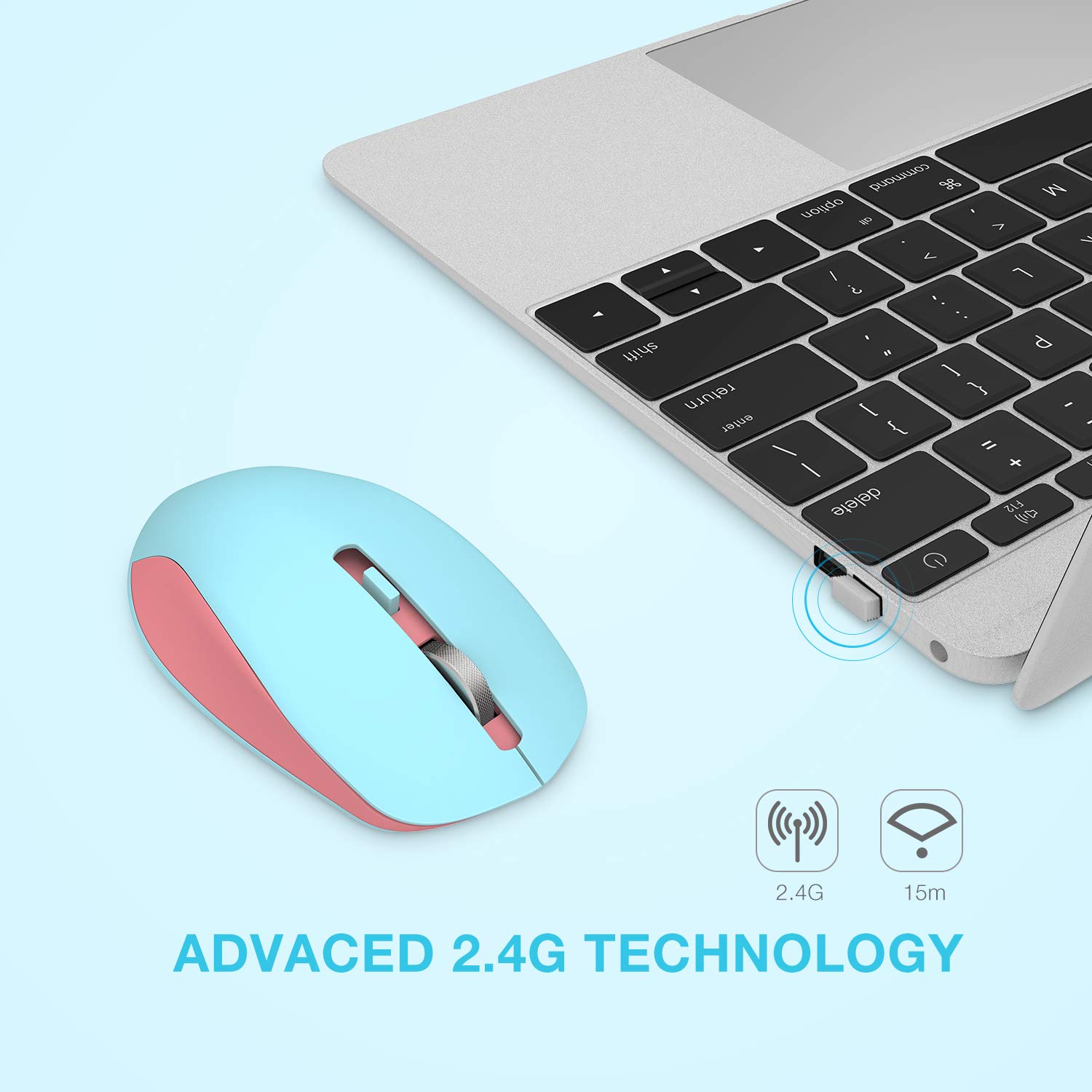 seenda Wireless Mouse for Laptop, 2.4G Cordless Computer Mice Silent Clicking with 3 Adjustable DPI for PC Notebook Desktop MacBook with USB Ports, Blue and Pink