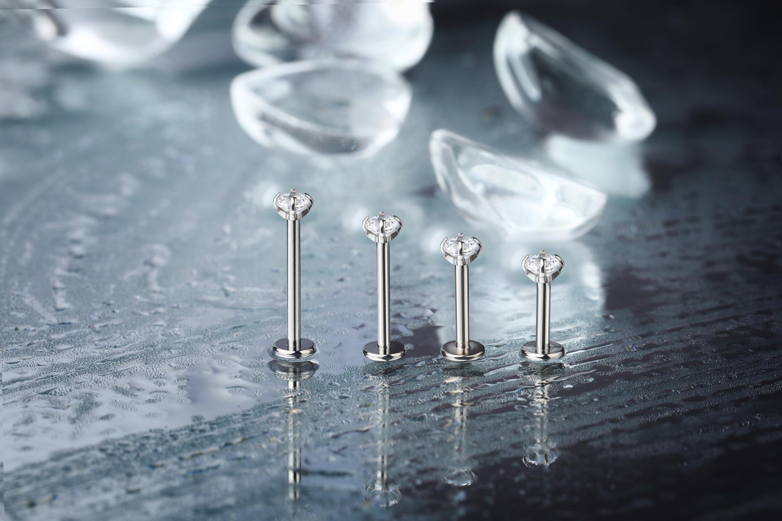 OUFER 16G Lip Ring Studs, G23 Solid Titanium Lip Piercings, Clear CZ Internally Threaded Labret Jewelry, Cartilage Helix Tragus Piercing Jewelry for Women and Men