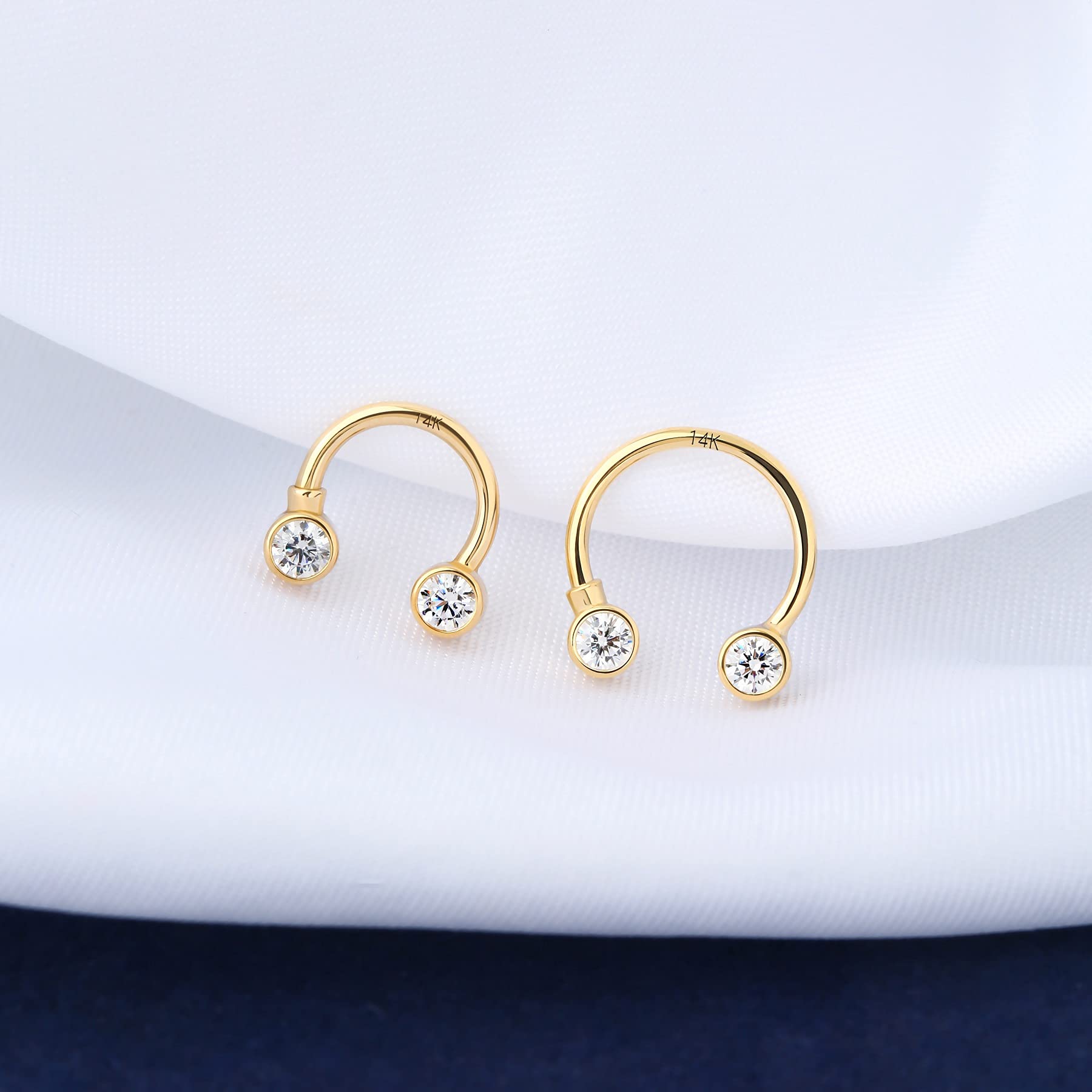 OUFER 16G Septum Rings Horseshoe Circular Barbells 14K Solid Gold Helix Daith Earrings Cubic Zirconia Septum Piercing Jewelry
