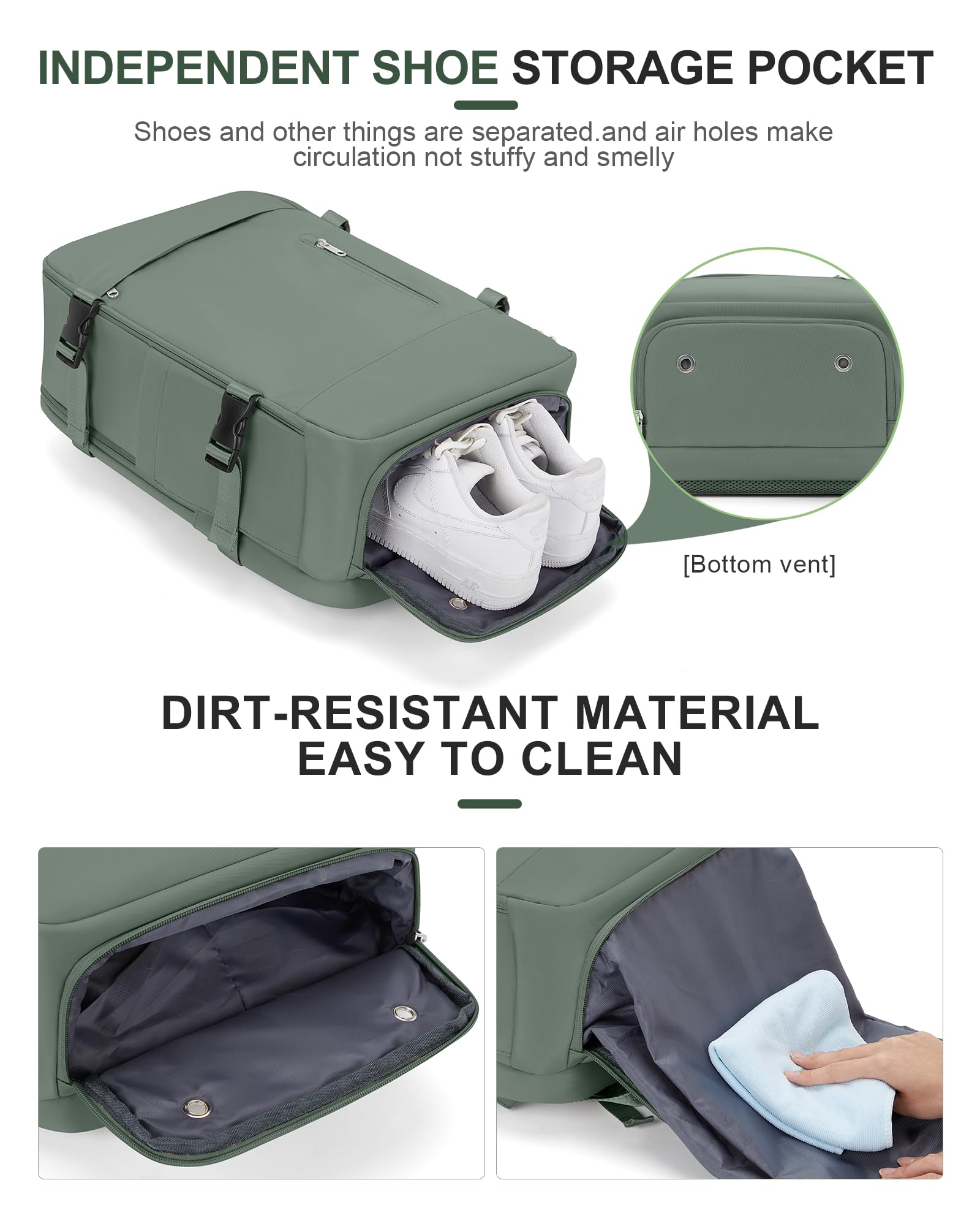 Large Travel Backpack for Women Carry On Airline Flight Approved Expandable Work Personal Item size Backpack Bag with Laptop compartment for College Men Waterproof Hiking Mochila de Viaje Black