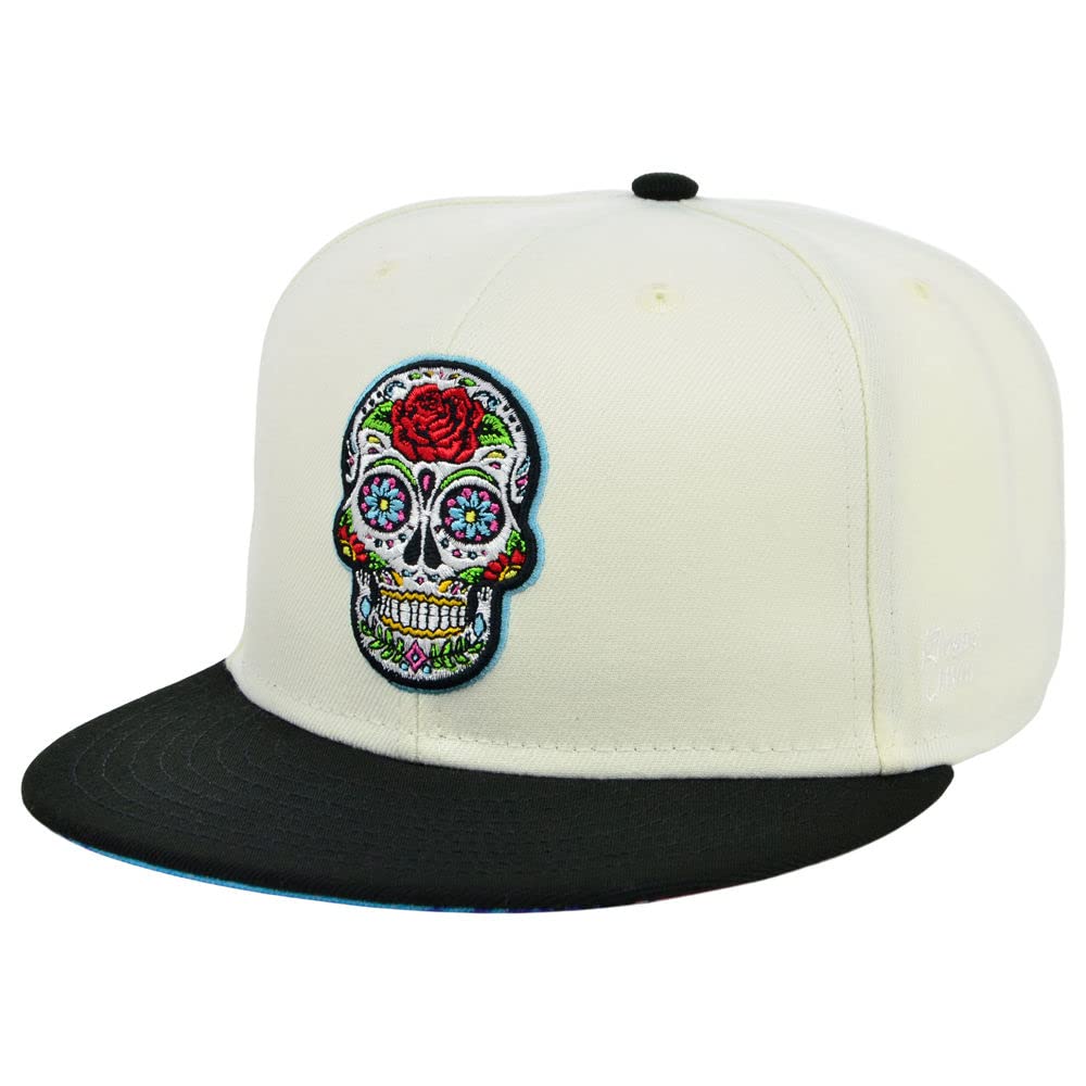 Rings & Crwns Sugar Skull Adjustable Snapback Cap Ivory/Pink