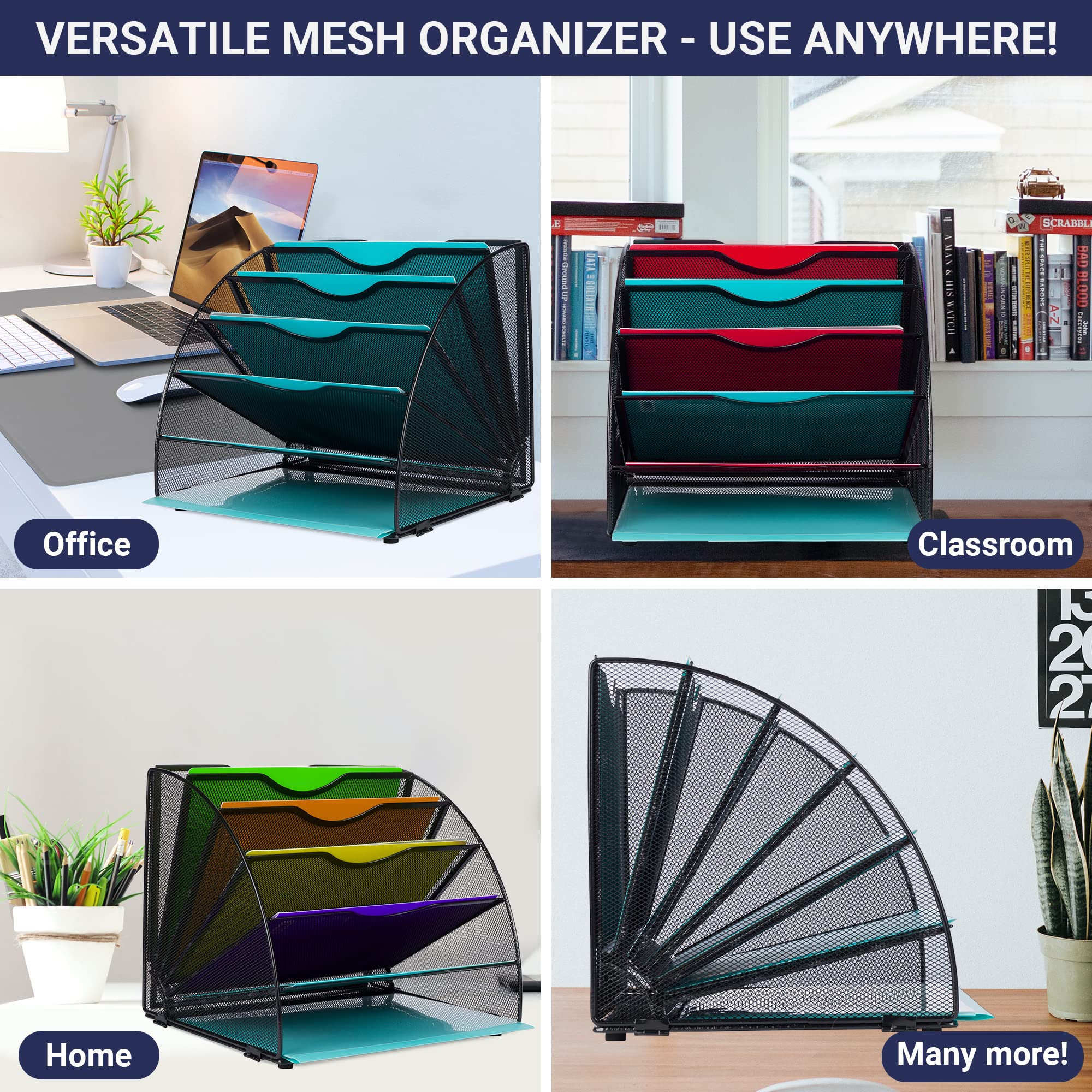 Mesh Office Organizer for Desk - Fan Shaped Desktop Organizer with 6 Compartments for Filing Paper, Bills, Letters for Work, School, Office, Waiting Room, Classroom, and More