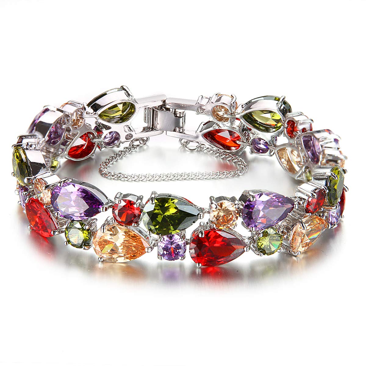Orglace Classic Ladies Bracelet,Simulated Birthstone,Created Garnet Amethyst Morganite Peridot,White Cubic Zirconia for Women