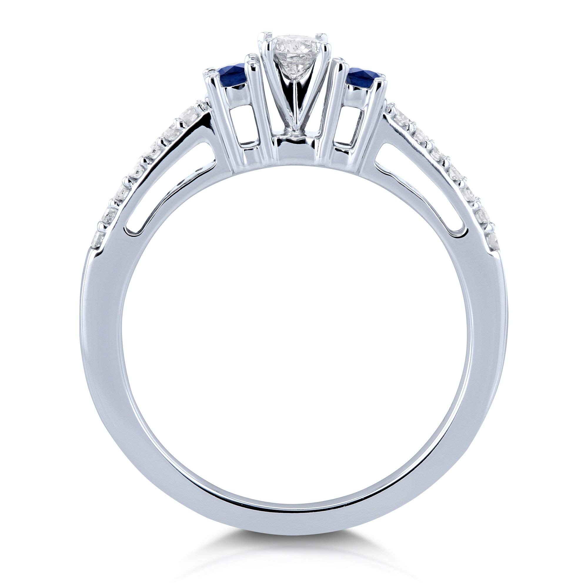 Kobelli Three Stone Round Diamond and Sapphire Engagement Ring 1/4 Carat TW in 10k White Gold - Size 10.5