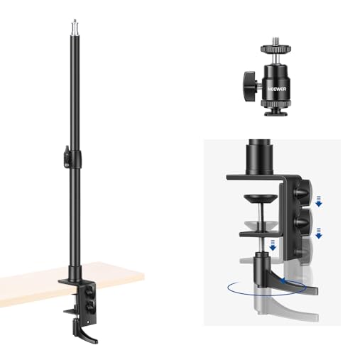 NEEWER Camera Desk Mount with C Clamp, 2 Pack 13.8"-23.6" Adjustable Desktop Light Stands with 1/4" Ball Heads Cold Shoe Adapters Long Handles for Webcam DSLR Camera Monitor Ring Light, Max Load 5kg