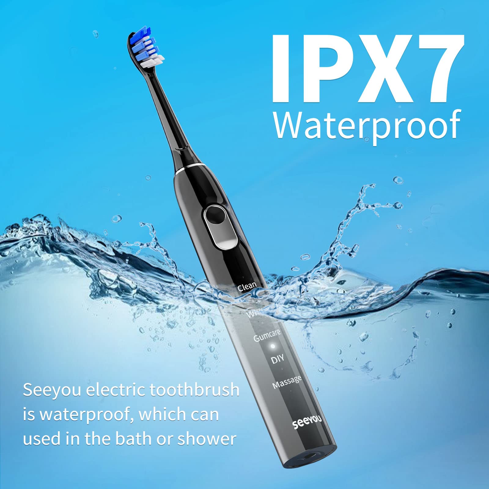 SEEYOU Electric Toothbrush for Adults, Rechargeable Sonic Toothbrush with App and 3 Brush Heads, 5 Modes 4 Mins Smart Timer, 10X Cleaning Toothbrush- Black