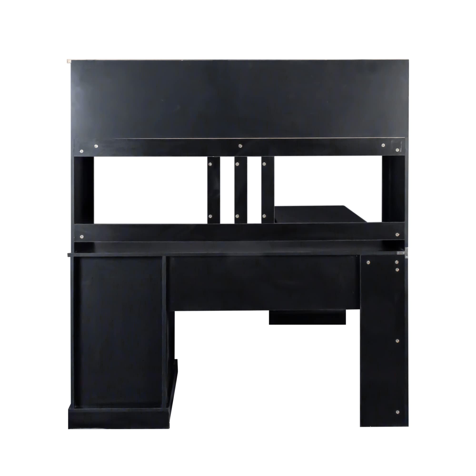 KLIECH Modern Home Office Computer Desk with Hutch,Large Working Space for Kids Adults Bedroom Living Room,Antiqued Black Finish