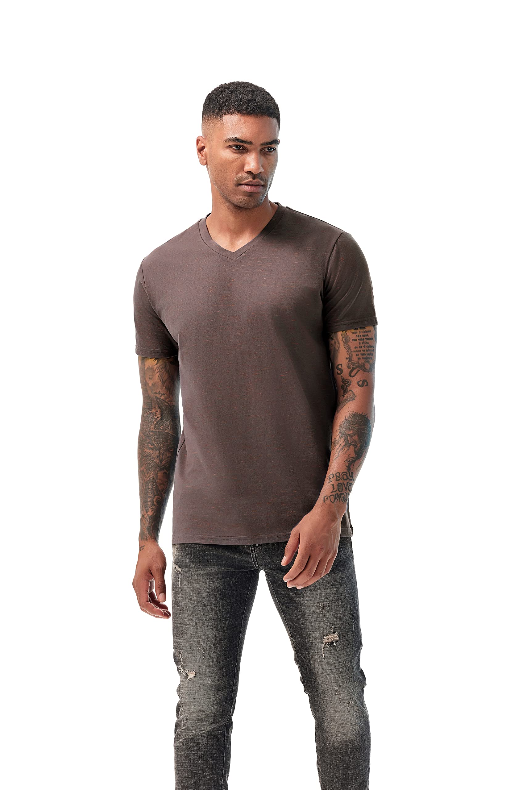 KLIEGOU Men's V Neck T Shirts - Casual Stylish Tees for Men Coffee XXXL