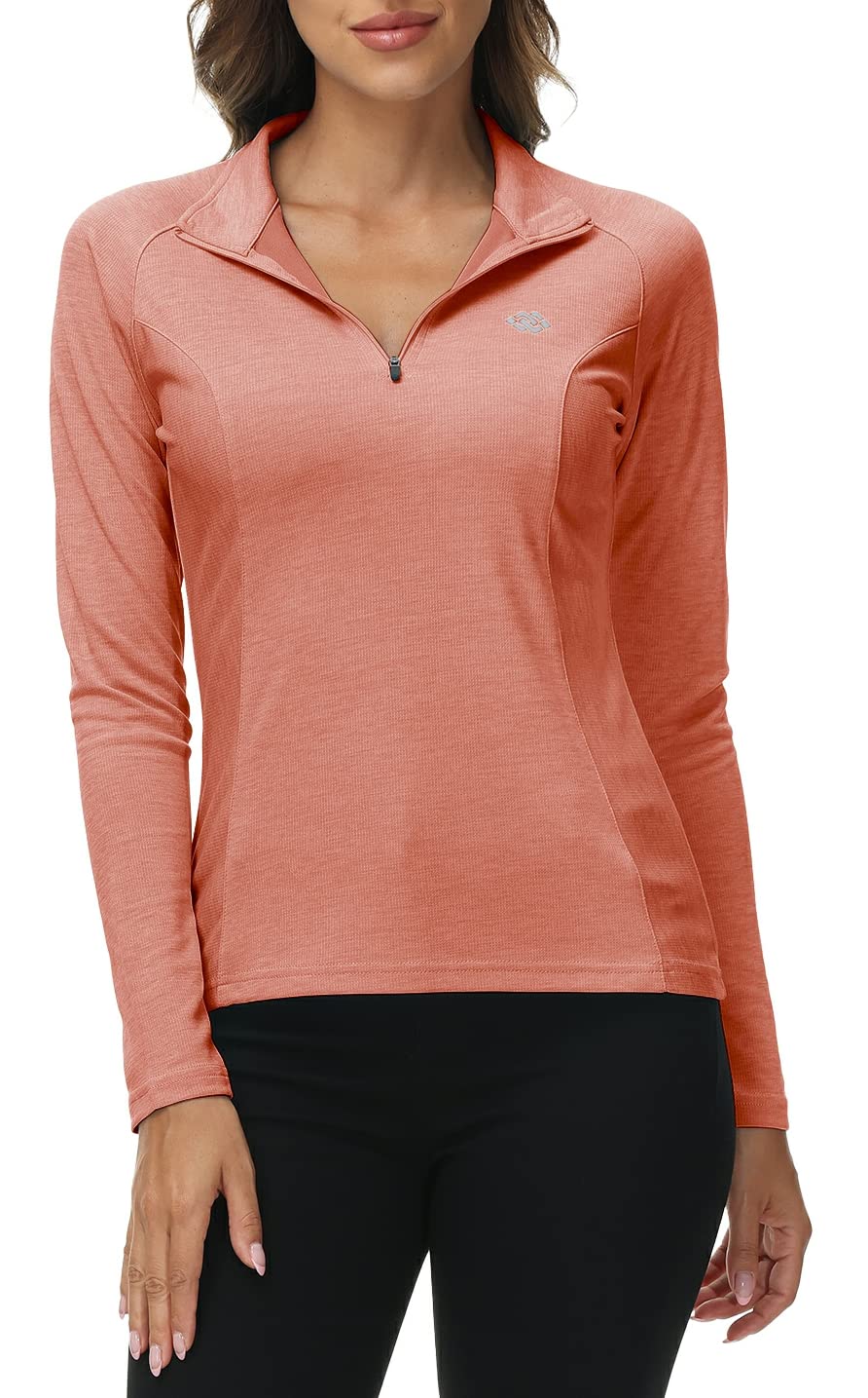 MoFiz Women's Golf Shirt Long Sleeve Athletic Quarter Zip Pullover Hiking Outdoor Running Workout Tops Rose Red XL