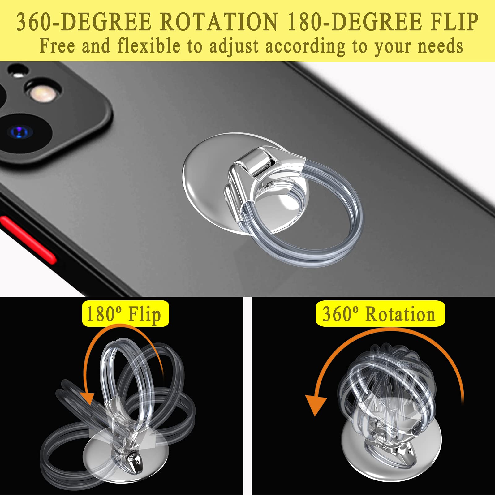 Phone Ring Holder Finger Kickstand [4 in 1]-Phone Ring Grip,360° Rotation Phone Kickstand,CD Slot & Air Vent Car Phone Mount(Silver)