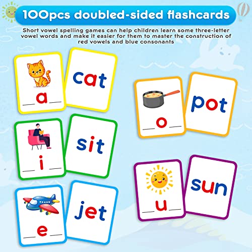 Short Vowel Spelling Flashcards, CVC Sight Words Handwriting Cards, Learn to Write Phonics Flash Cards, CVC Words for Kindergarten Learning Activities, Educational Toy Gift for Kids 3 4 5 Years Old