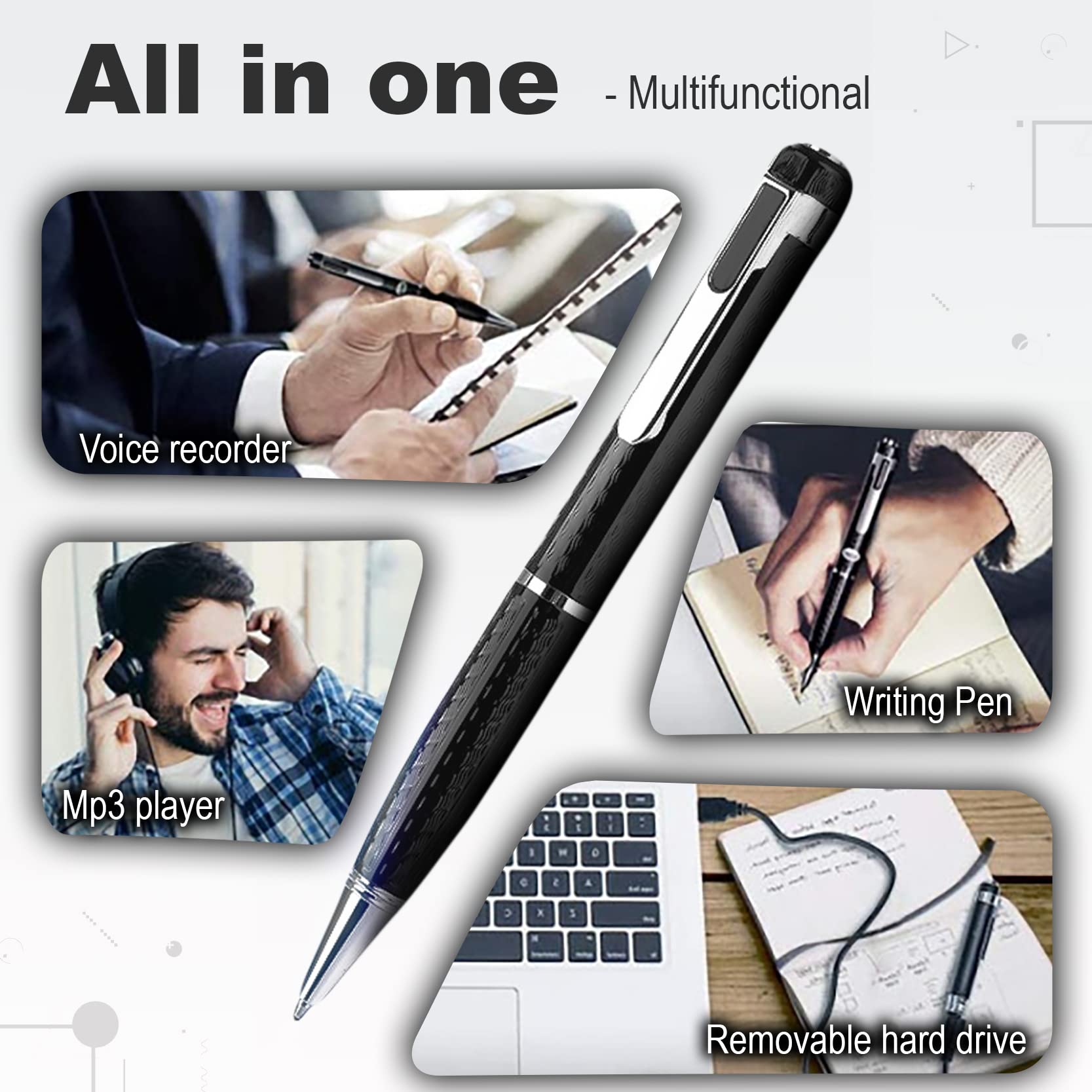 THEXLY Digital Voice Recorder - Voice Activated Pen Recorder for Lectures Meetings Classes, Mini spy Pen Recording Device Portable USB MP3 Playback, Wearable Recording Device