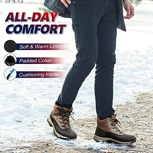 R CORD Snow Boots for Men Mens Snow Boots Mid Calf Winter Boots Lace Up Outdoor Duck Boots Snow Boots for Men Brown Size 11