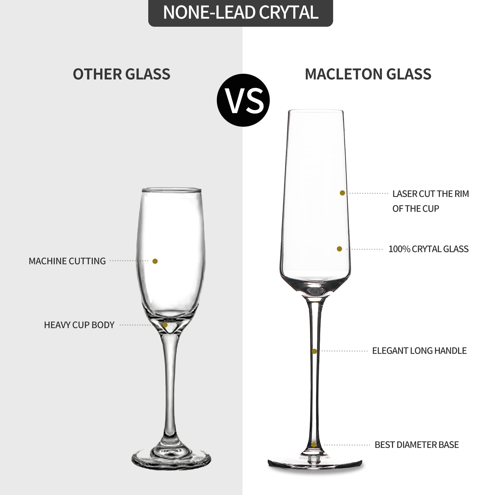MACLETON Champagne Flutes Set of 4, Premium Stemmed Crystal Champagne Glasses β Exquisite Craftsmanship β Ideal for Home Bar, Special Occasions