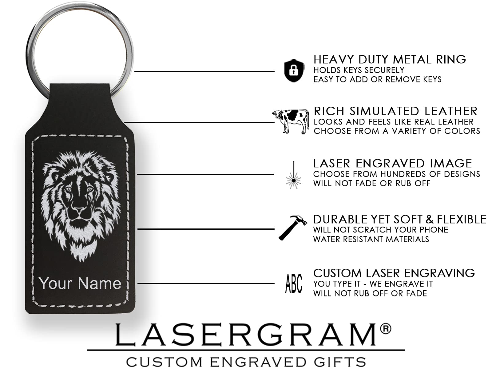 LaserGram Rectangle Keychain, Farm, Personalized Engraving Included (Black with Silver)