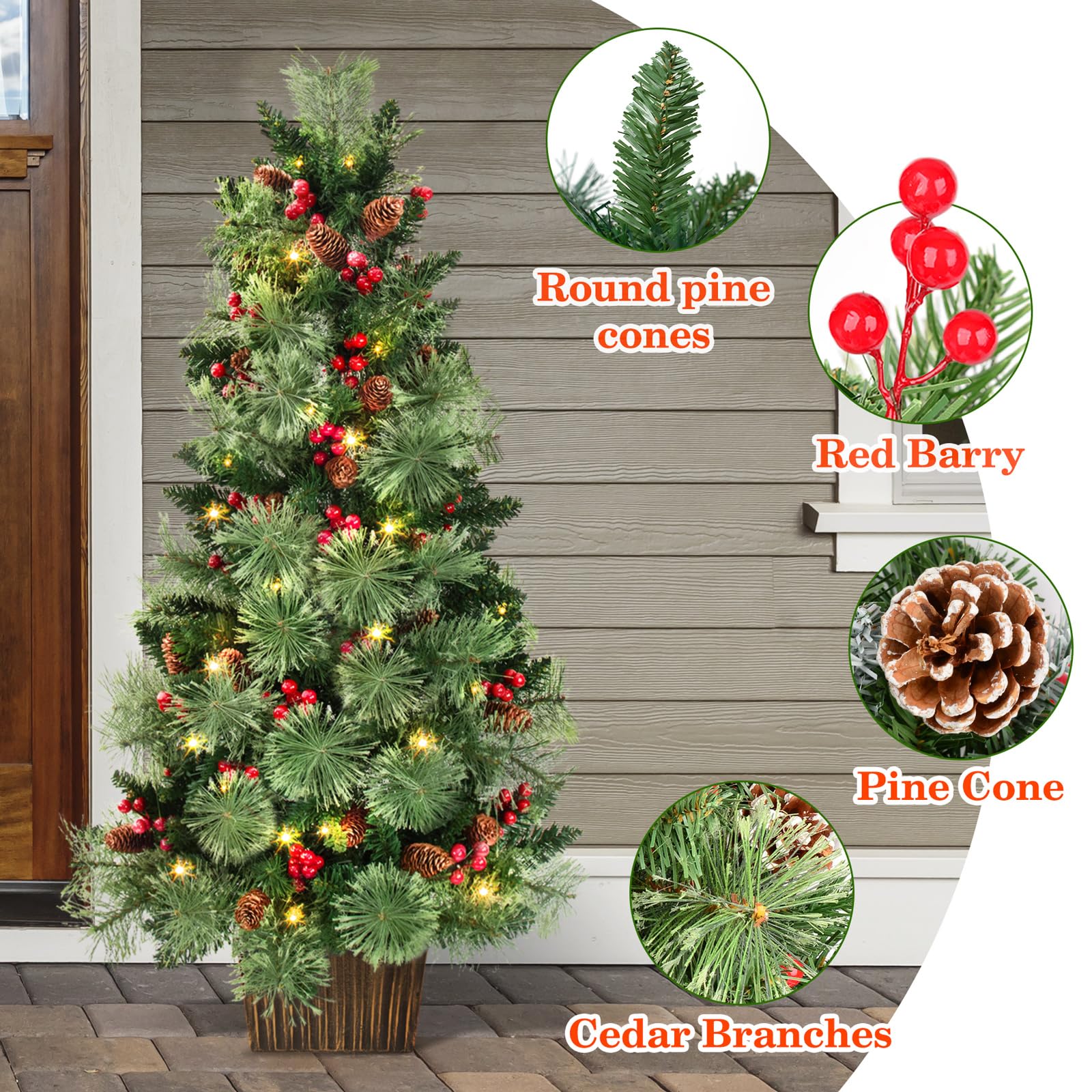 LAVEVE 4FT Pre-lit Christmas Tree Set of 2, 100 Warm White Lights|8 Modes & Timer| Waterproof Battery Box, Festive Berries & Pinecones