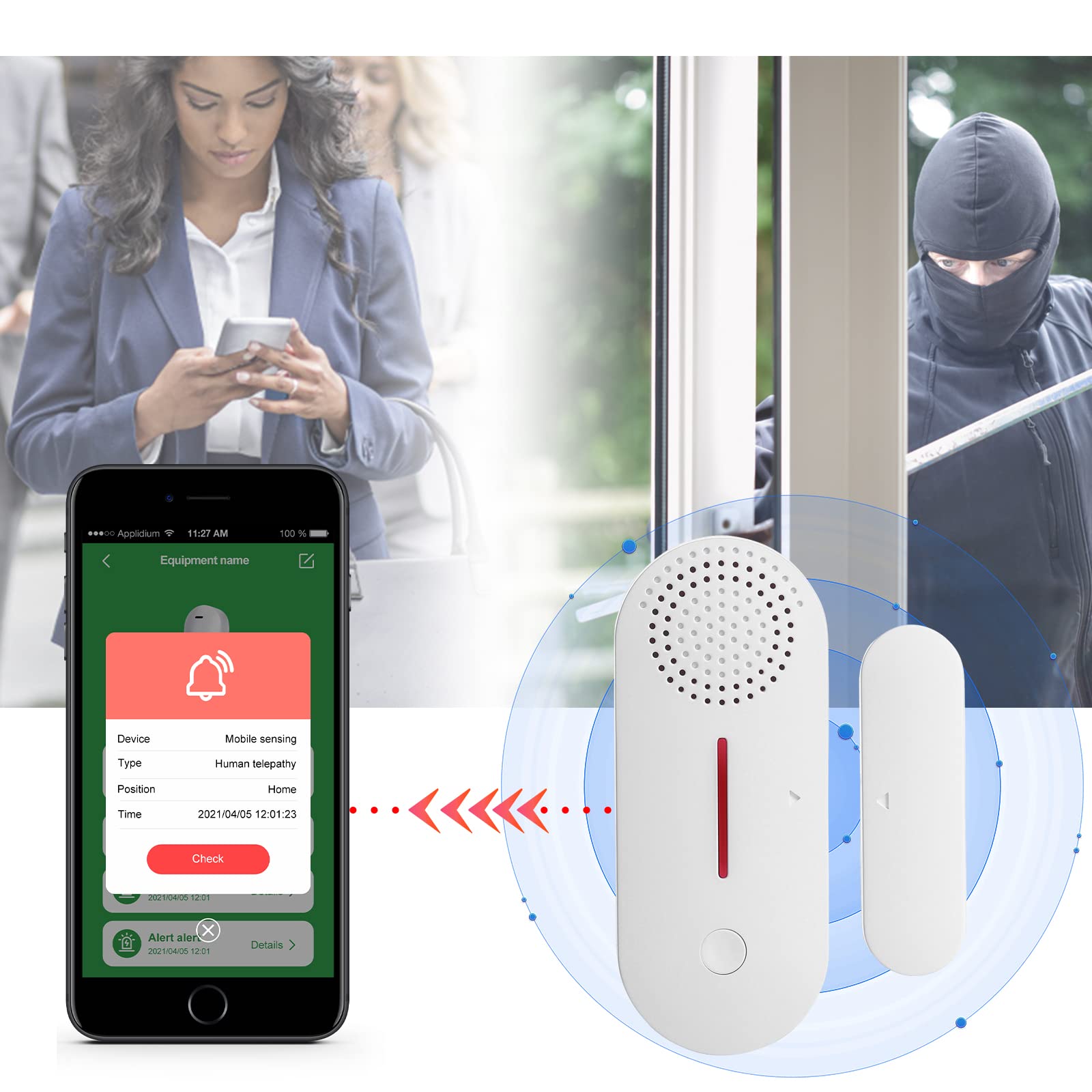 SEHOMY WiFi Door Open Sensor Alarm 120 db Loud (Timed Arming and disarming), Smart Window Alarms for Home Security, App Control Realtime Burglar Alert Compatible with Alexa Google Assistant