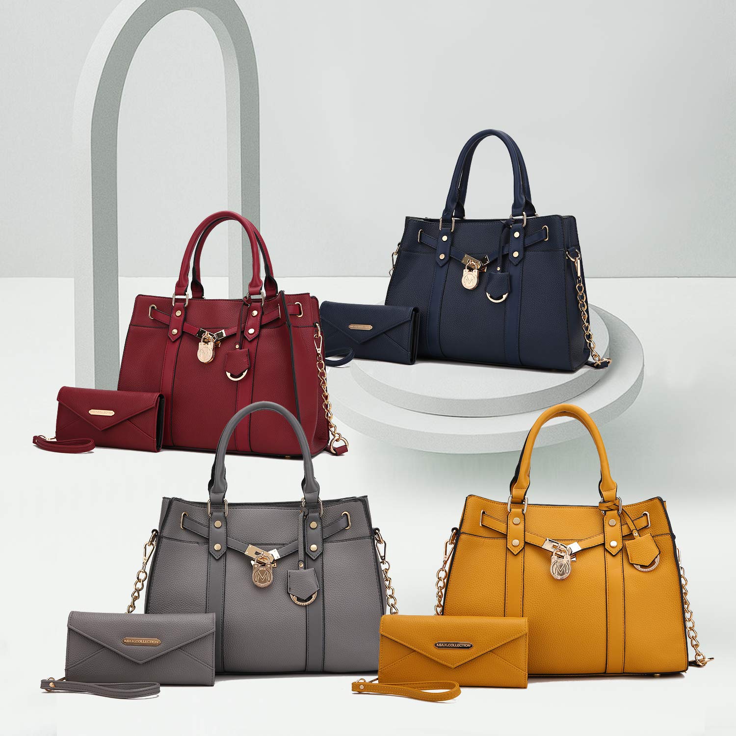 MKF Crossbody Tote Bag for Women & Wristlet Wallet Purse Set – PU Leather Top-Handle Satchel Shoulder Handbag Navy