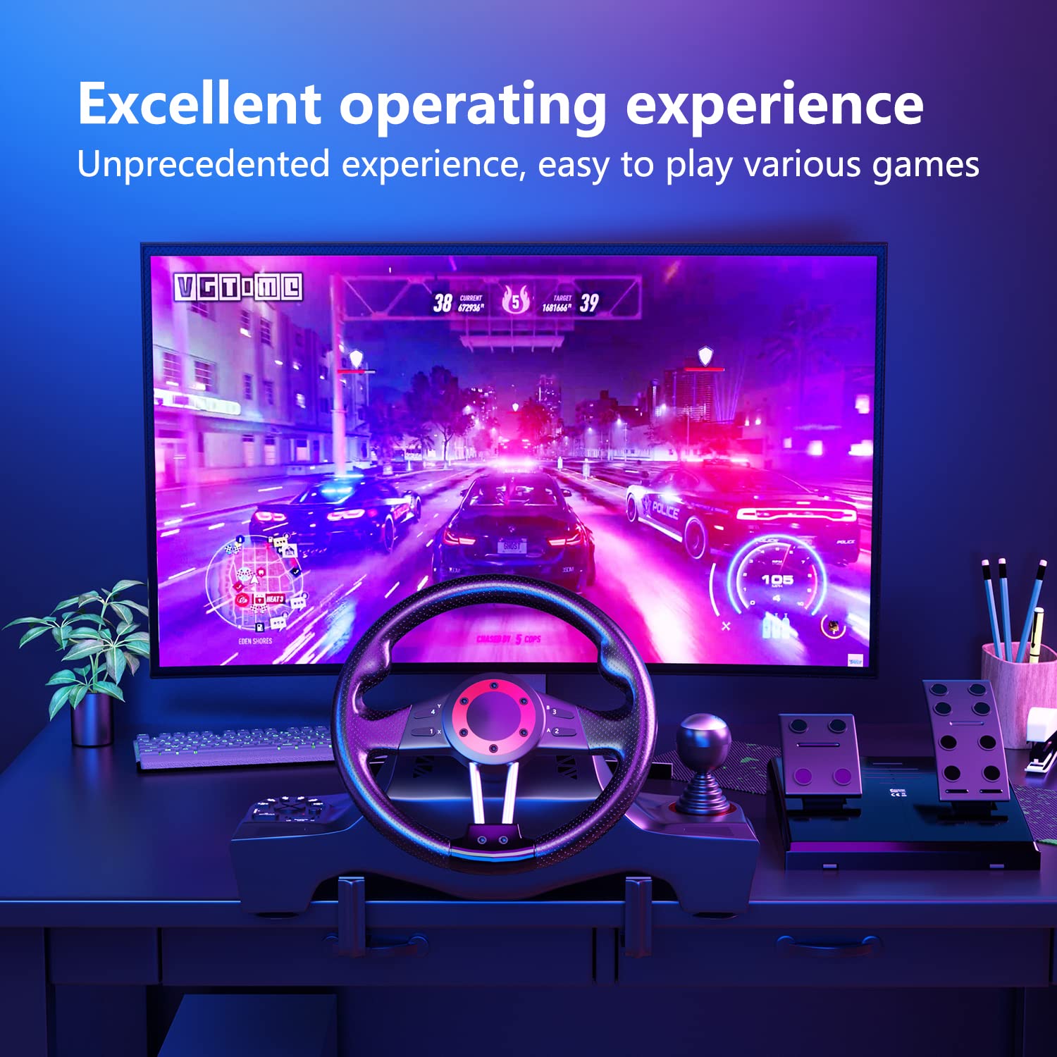 Racing Steering Wheel with Floor Pedals/Shifter and Vibration Leather Steering Wheel Cover for PS4/ PS3/ XBOX One/XBOX Series X|S/Switch/PC Racing Steering Wheel