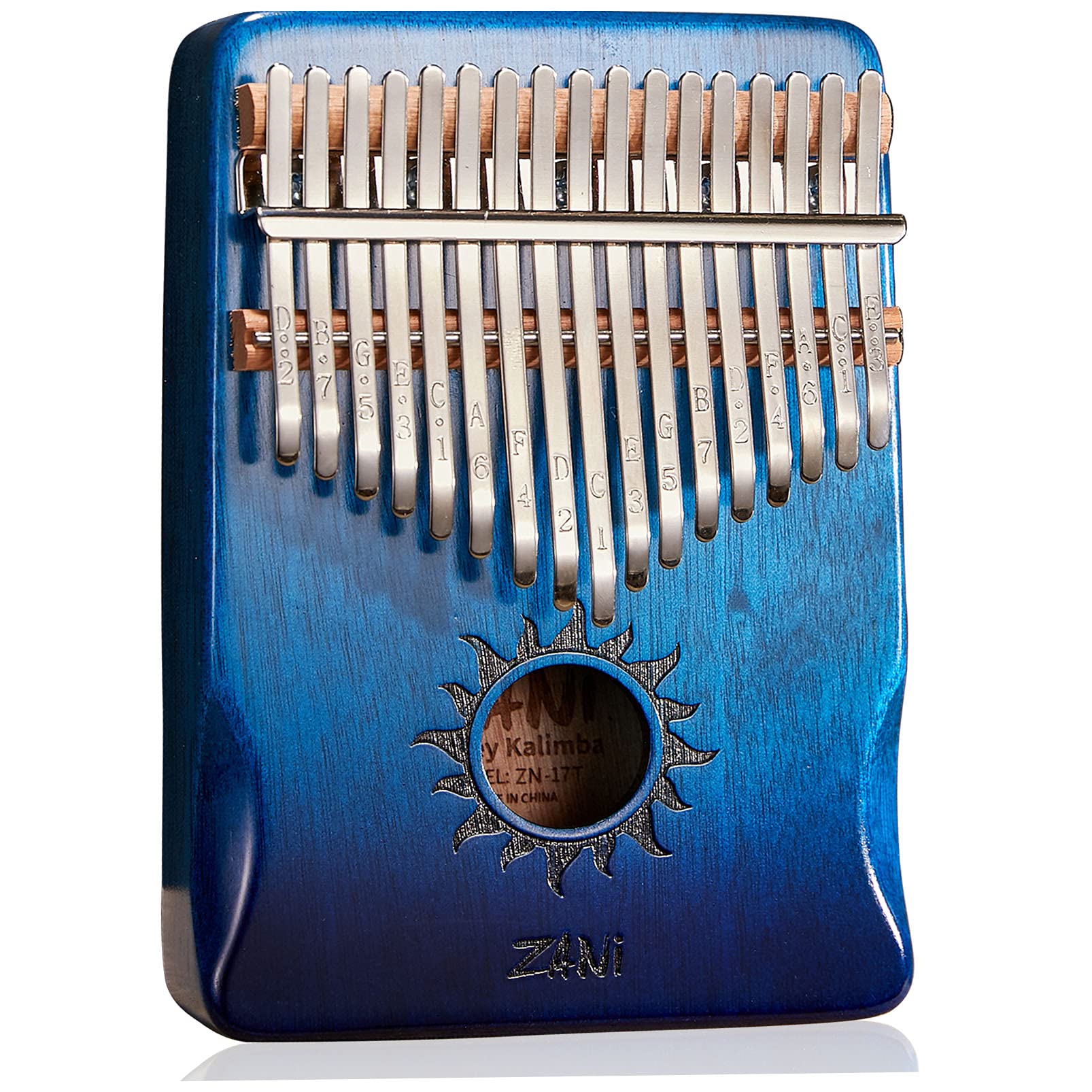 LvPets Kalimba 17 Key Thumb Piano Mahogany Helios Pattern Finger Piano Handhold Mbira Portable Premium Musical Instrument Gift for Kids Amateur and Beginner (Gradient Blue)