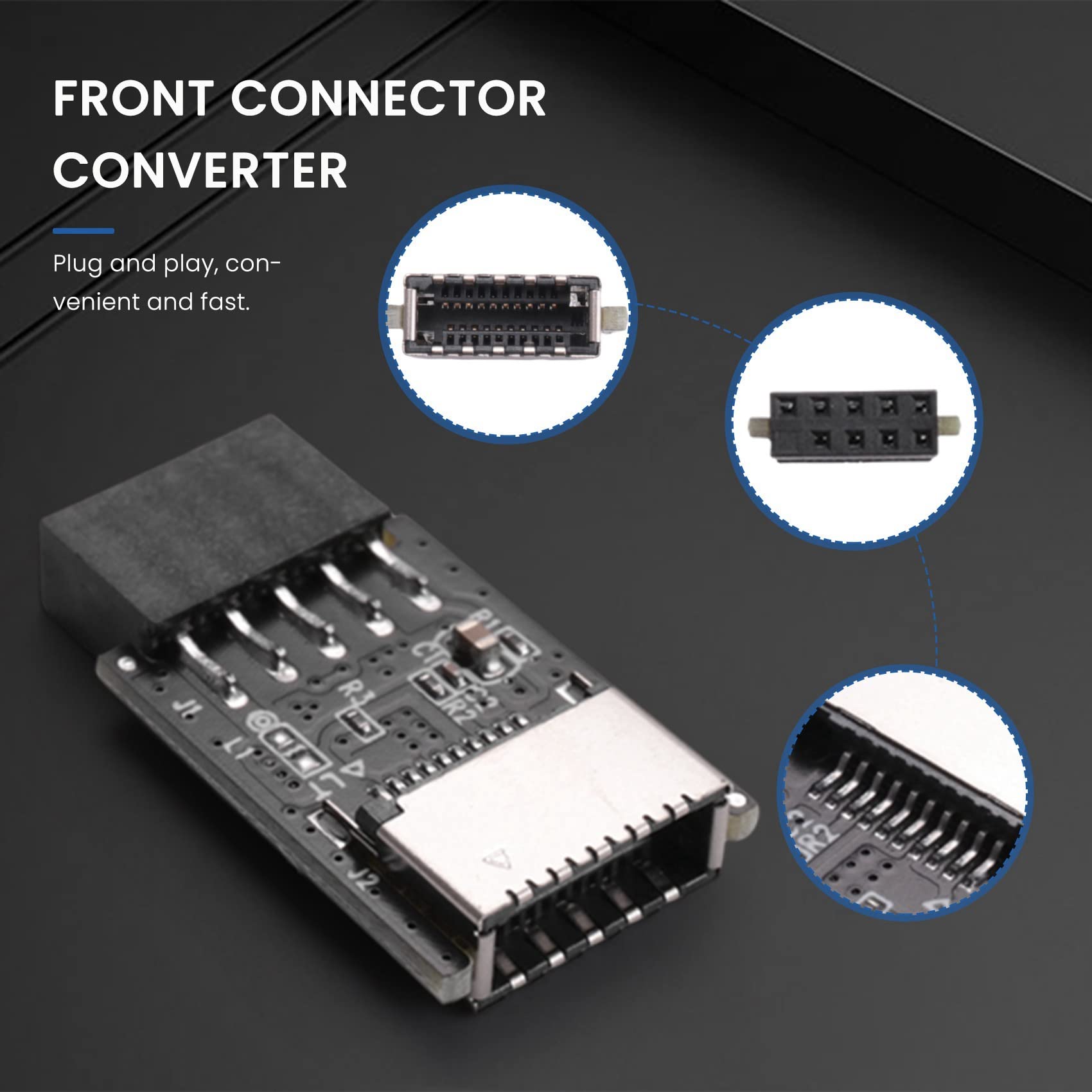 Yothfly Motherboard USB2.0 9Pin to Type-C A-Key Front Connector Converter USB3.2 Type-E Interface Header Adapter Extender Card