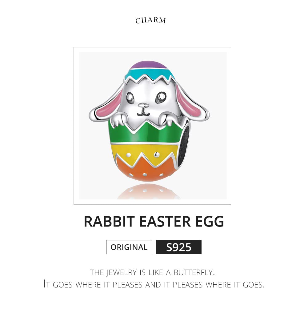 Rabbit Easter Egg Charm 925 Sterling Silver Charm Fits For Pandora Bracelet, European Charms Bracelet