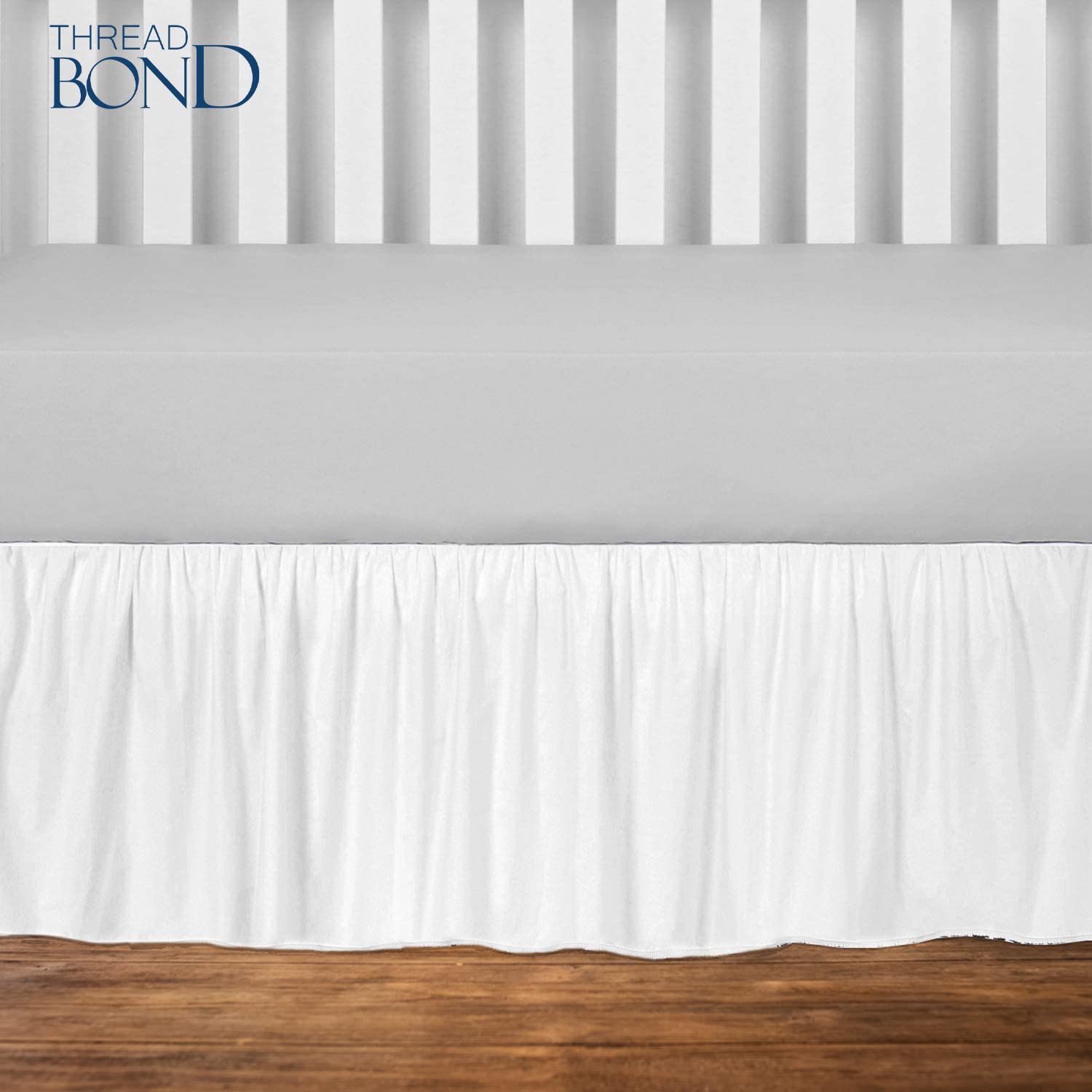 Thread Bond Crib Skirt 100% Microfiber-Durable Elegance for Baby Boys & Girls -Beautiful Ruffles for a Charming Finish -Soft Breathable-Easy On & Off Pleated with a 14β Drop (White Solid)