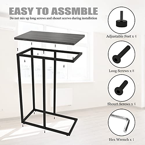 Yusong Small Narrow Side Table and C Shaped Side Table for Small Space, Slim Couch Side Table Skinny Nightstand for Living Room Bedroom, Grey