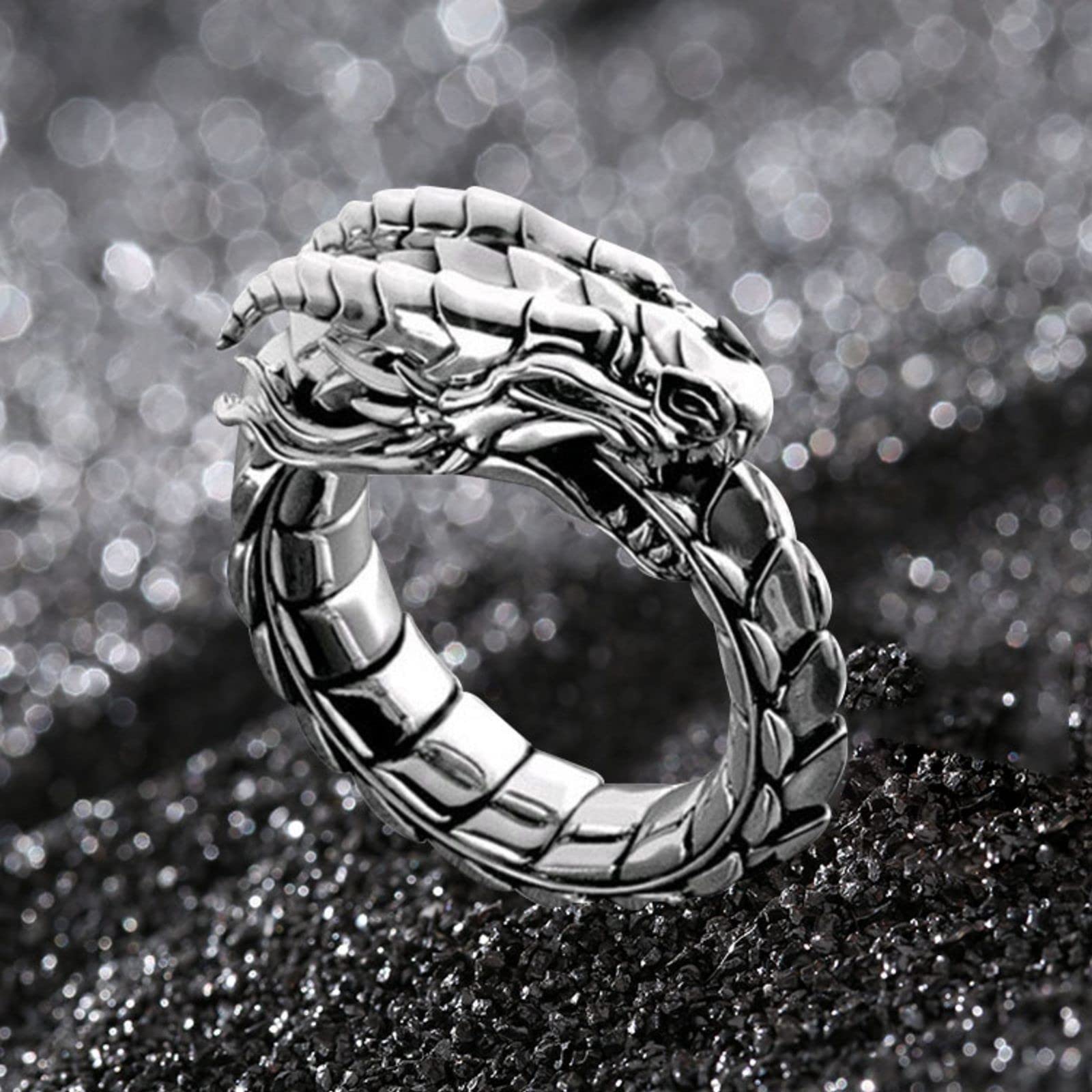 Punk Dragon Ring,Dragon Ring for Men,Gothic Rose Gold Dragon Head Ring Punk Stone Dragon Ring for Boys Hip Hop Retro Rock Dragon Animal Jewelry Size 6-12 (A, 9)