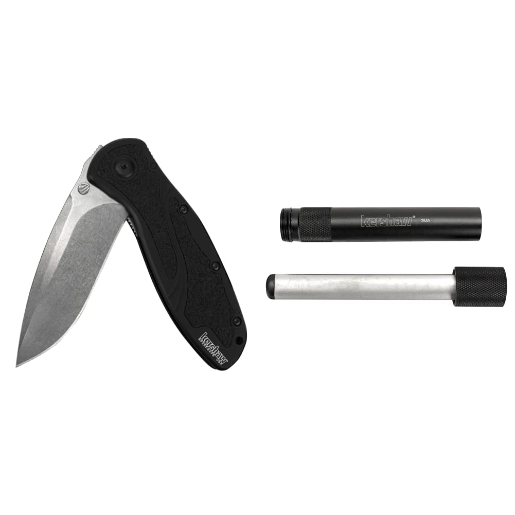 Kershaw Blur S30V Folding Pocket Knife ; 3.4” S30V Blade with Stonewashed Finish and Anodized Aluminum Handle with Trac-Tec Inserts, 4 OZ, Small & unisex adult Ultra Tek Knife Sharpener