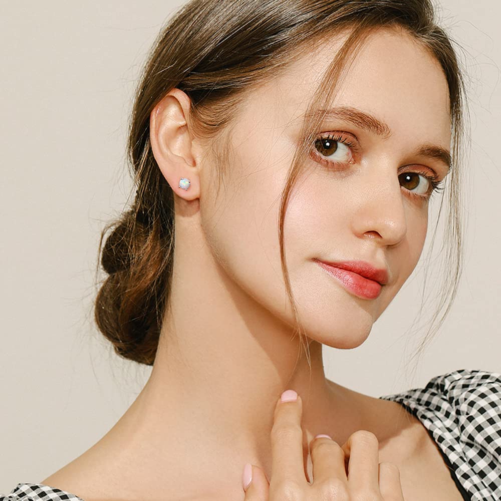 Opal Stud Earrings for Women Hypoallergenic 925 Sterling Silver Post Stud Earrings Sets for Multiple Piercing Jewelry Gift