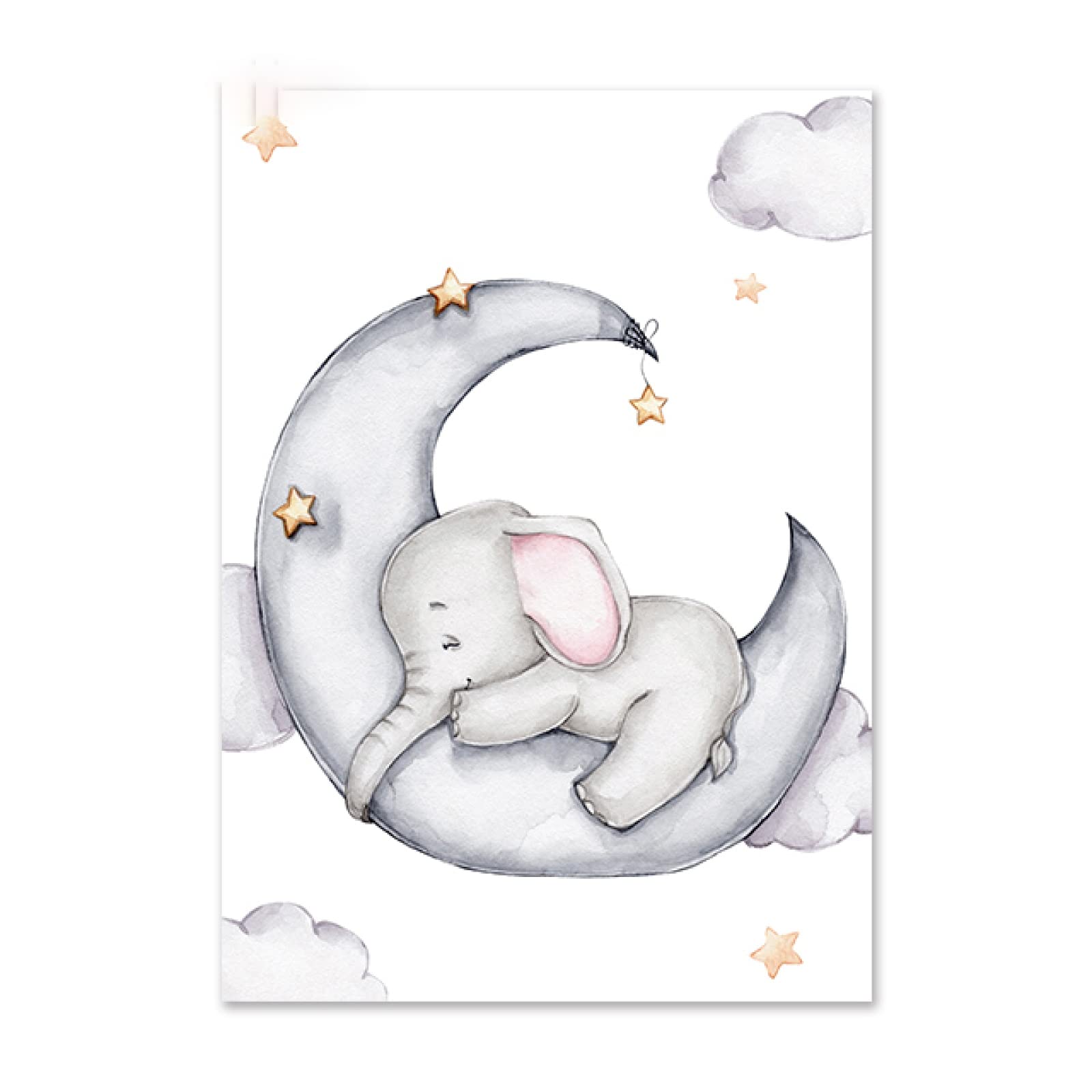 TECHSOUK Elephant Wall Poster Moon Art Prints Cloud Canvas Painting Nursery Wall Pictures Nordic Posters Baby Kids Room Decoration-16 x20 x3Pcs-No Frame