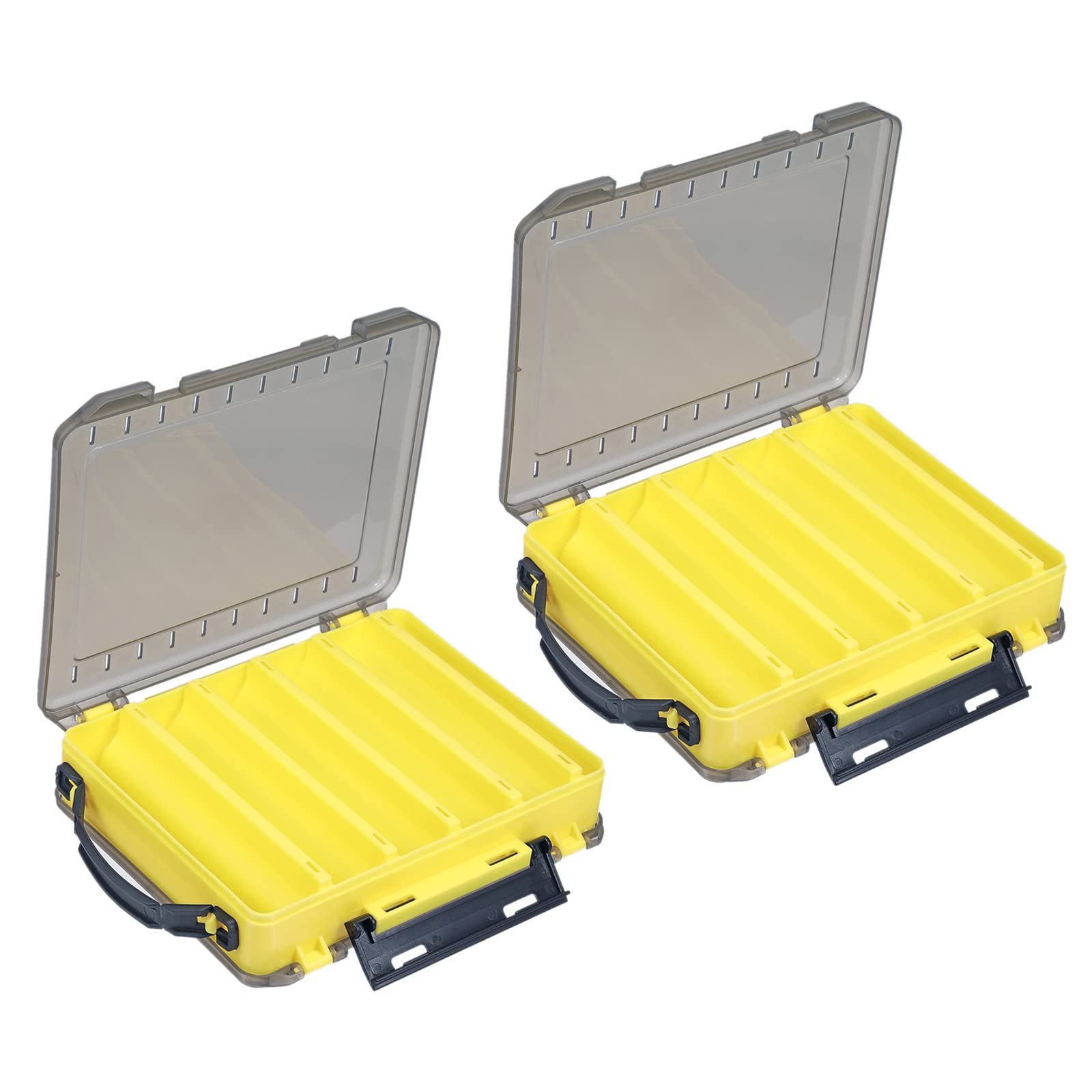 PATIKIL Fishing Lure Storage Box 2 Pack Plastic Double Sided Fish Tackle Container Organizer, Yellow