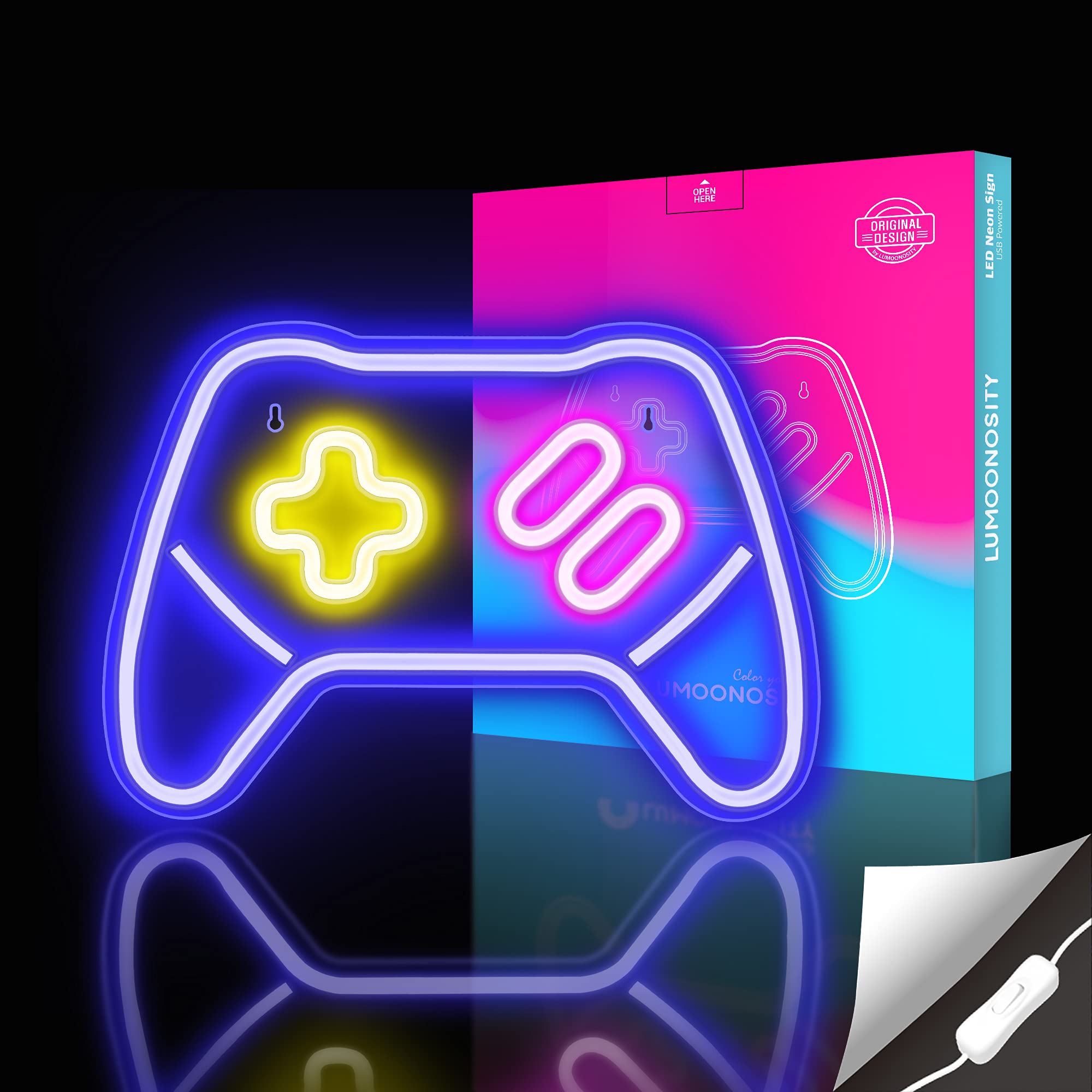 Lumoonosity Game Controller Neon Signs β Gamepad/Game Remote Neon Sign for Video/PC Gamer, Teen Boys' Gift - Game Zone LED Signs for Wall, Bedroom, Game Room Decor - Cool Gaming Console Neon Light