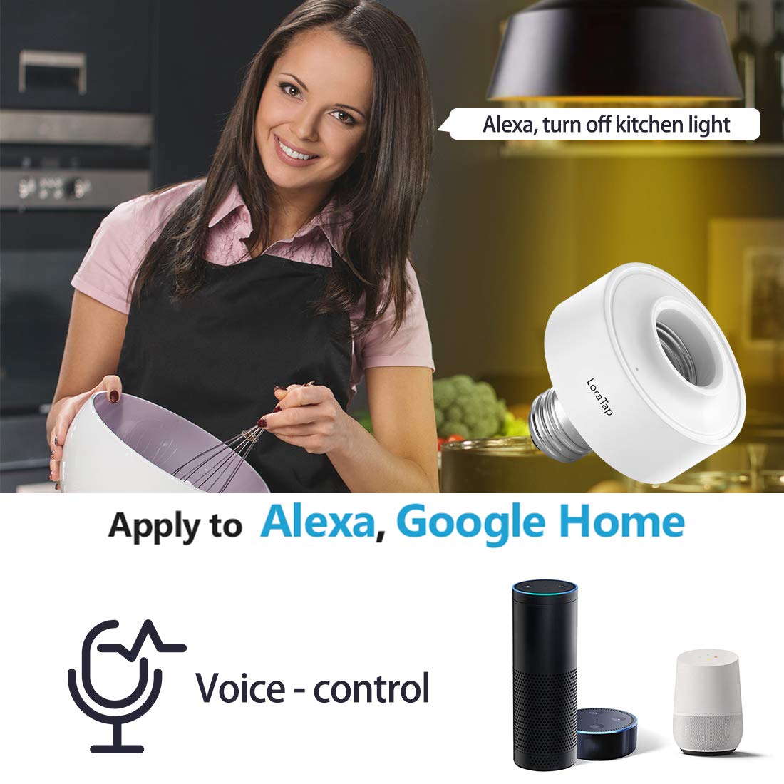 LoraTap Smart WiFi Bulb Socket E26 2 Pack Wi-Fi LED Light Bulb Timer Lamp Holder Adapter, Voice Control with Alexa and Google Assistant, Smart Life App Control from Anywhere by Phone, 30W Max