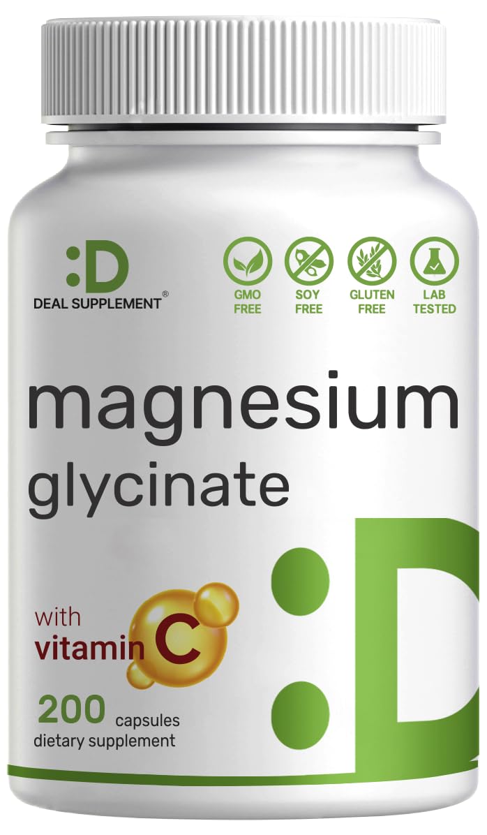 Magnesium Glycinate Plus Vitamin C – 100% Chelated for Absorption – Essential Mineral Supplement for Muscle, Mood, Sleep, & Heart Health