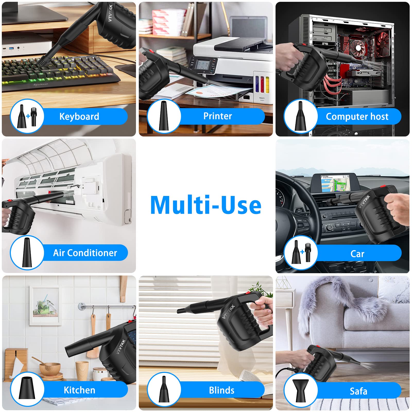 VTVTKK Compressed Air, 250W/600W Super Power Electric Air Duster, Multi-Use Dust Blower Computer Duster, for Cleaner Keyboard, Dust, Hairs, Crumbs, Tower Fans, Replaces Compressed Air Cans