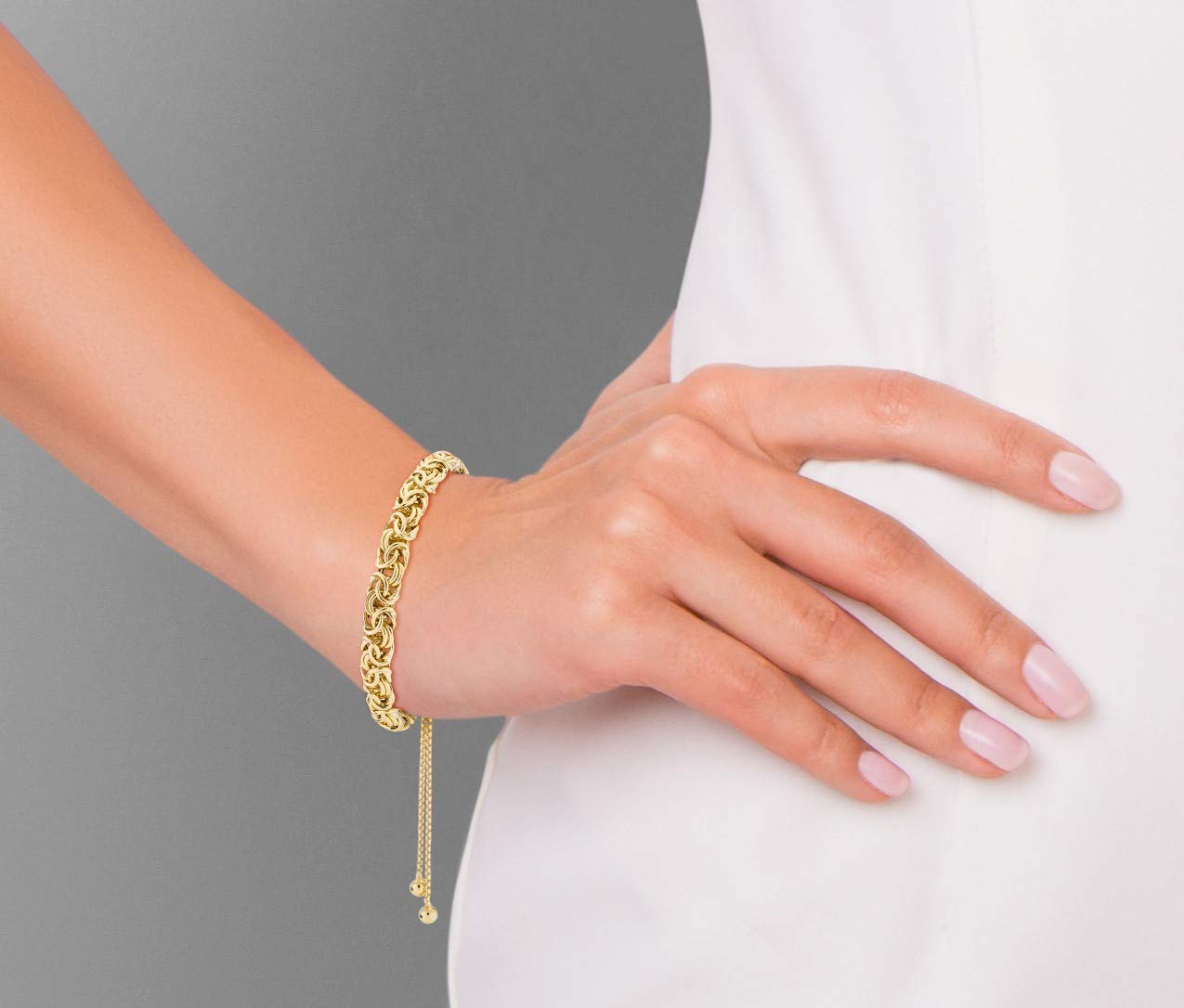 Miabella Italian 925 Sterling Silver Byzantine Bolo Bracelet for Women, Adjustable Bracelet Handmade in Italy (yellow-gold-plated-silver)